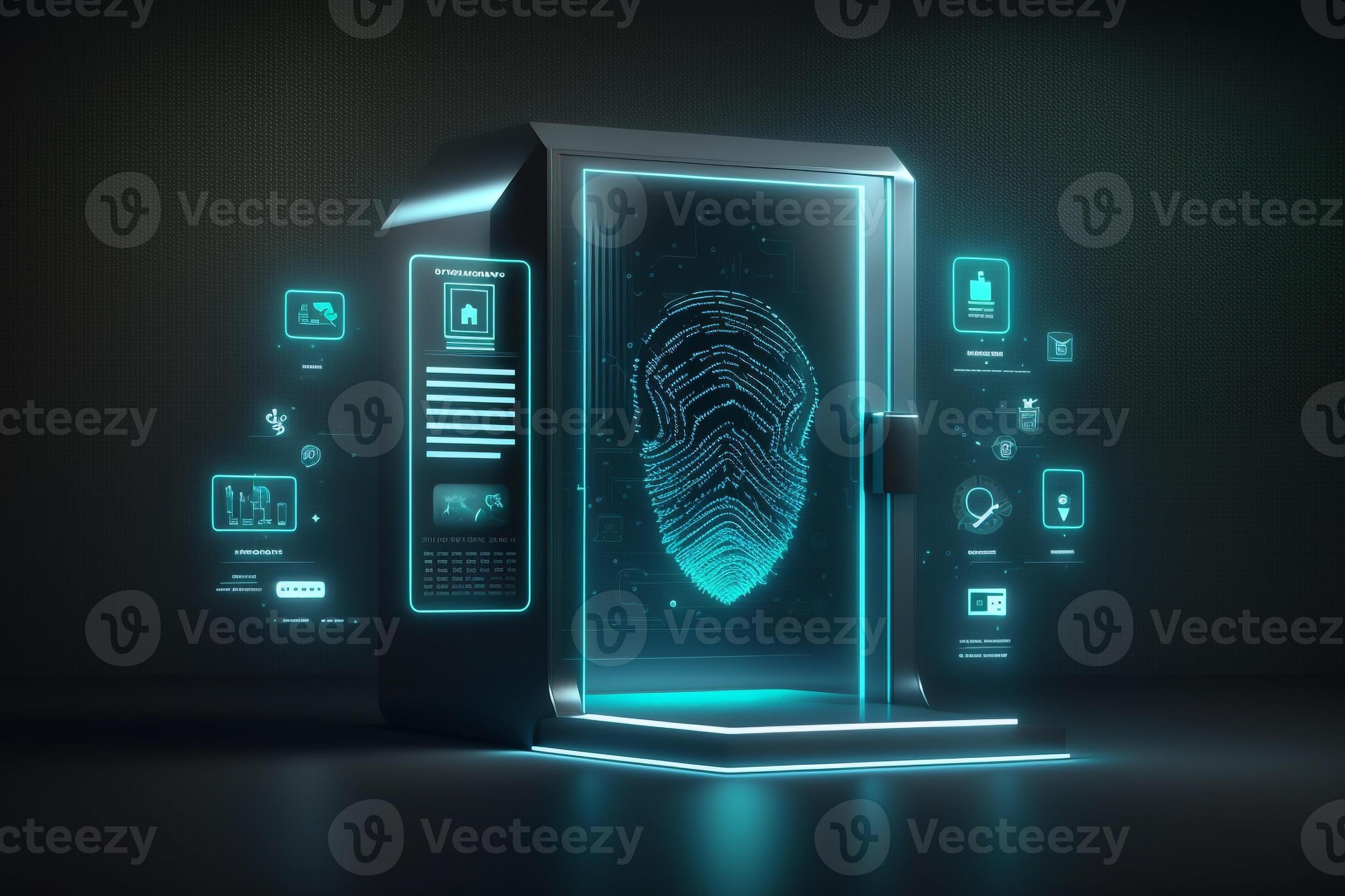 A Digital Screen With A Fingerprint Scanner Indicating Biometric Security Measures To Access