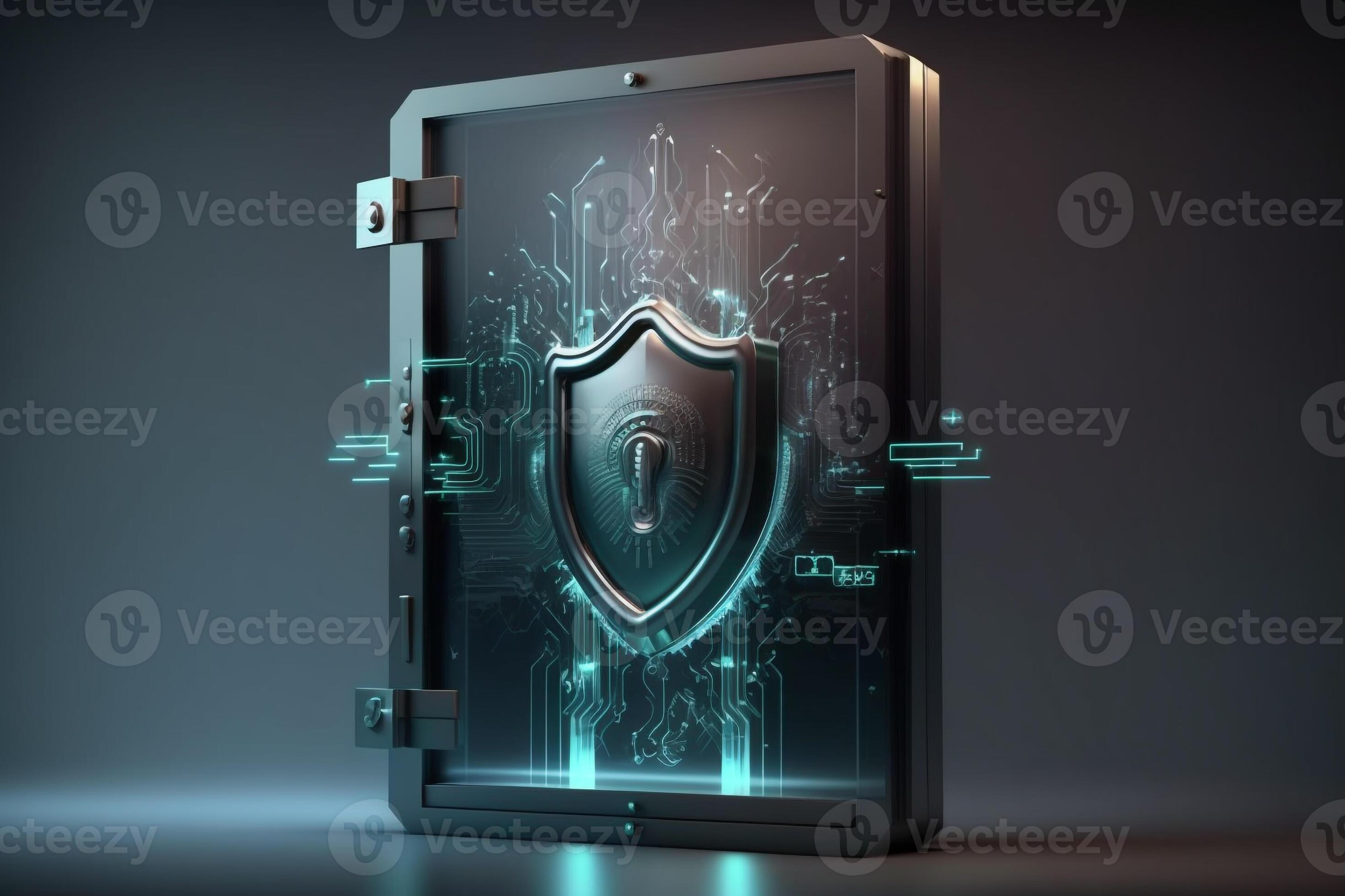 Illustration of a digital screen with a security concept lock, symbolizing protection against ...