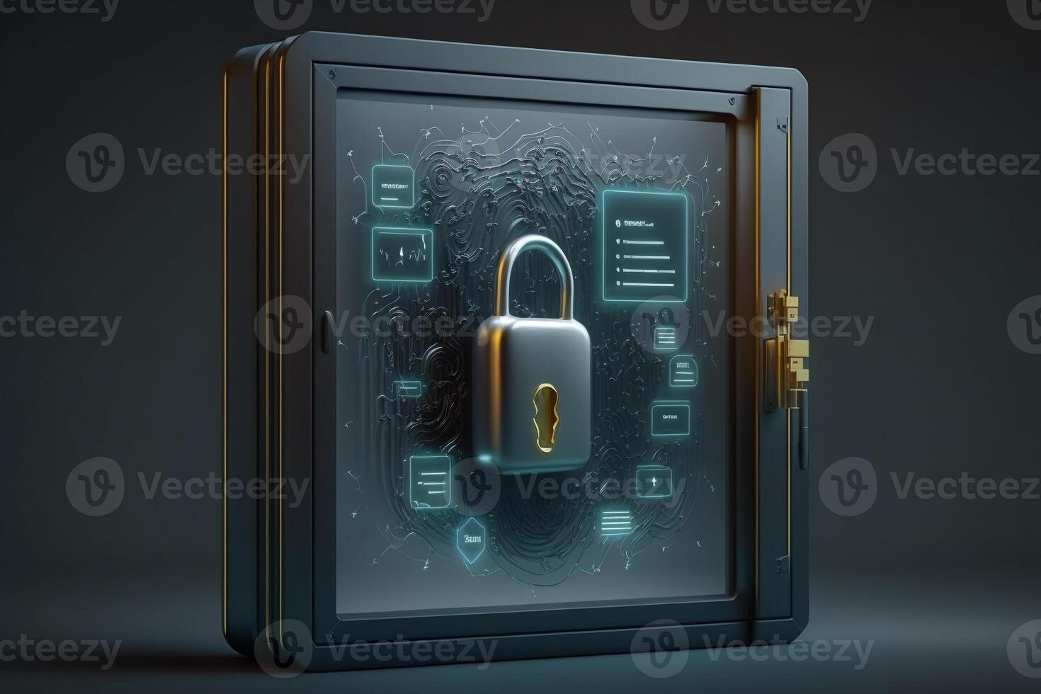 Illustration of a digital screen with a security concept lock ...