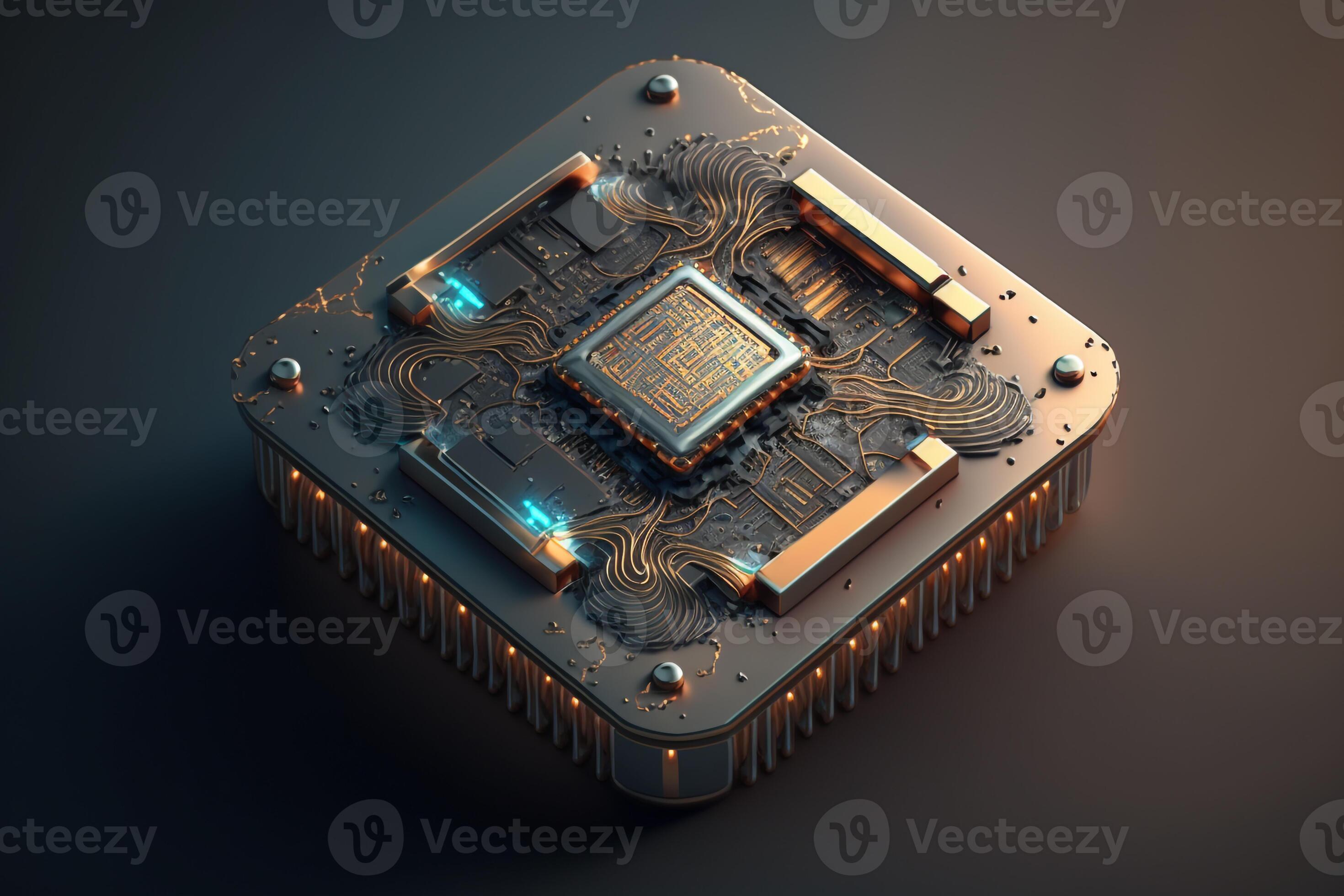 Illustration of a microchip with intricate circuitry and futuristic ...
