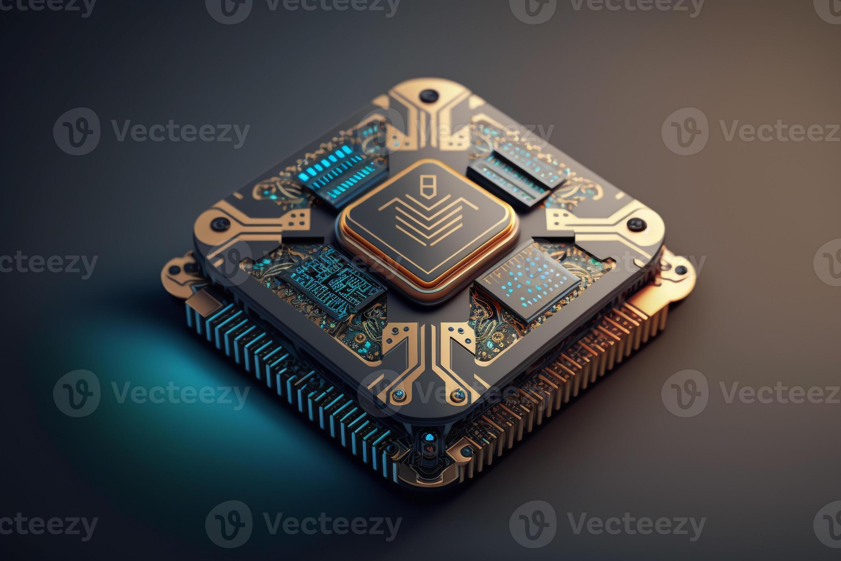Illustration of a microchip with intricate circuitry and futuristic ...