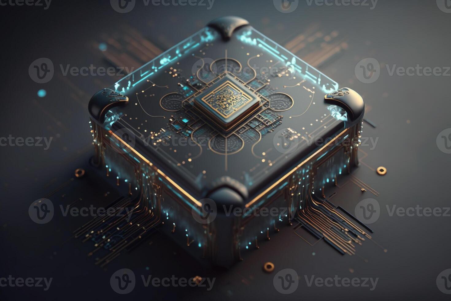 Illustration Of A Microchip With Intricate Circuitry And Futuristic