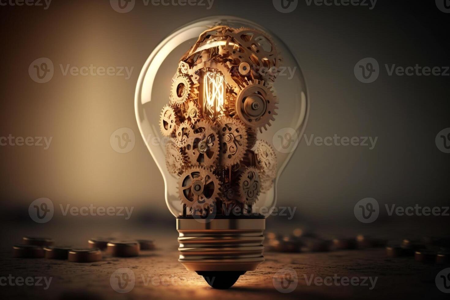 a lightbulb with gears and cogs inside, representing the idea of technological innovation ...