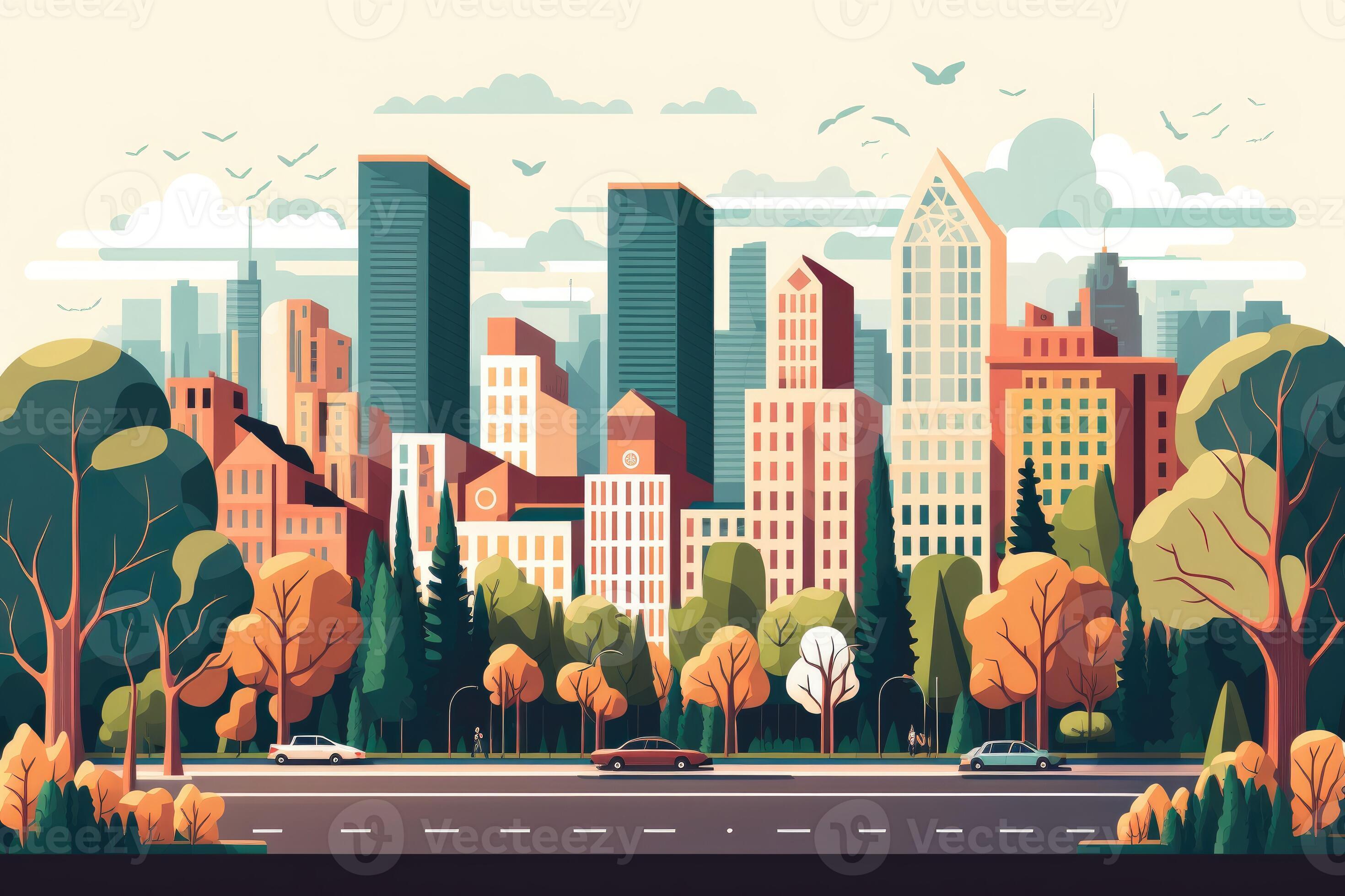 An Urban Panorama Depicts A Wide View Of A Bustling Cityscape With Tall Buildings In The