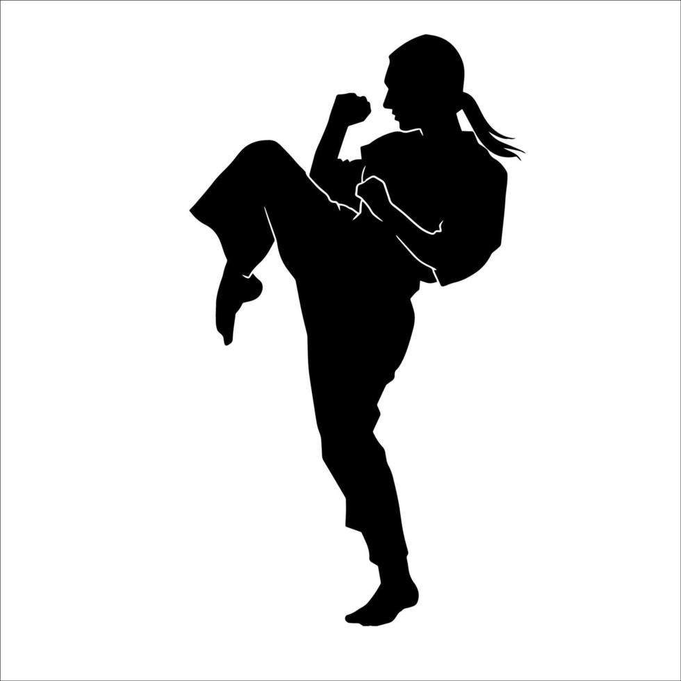 Silhouette Of A Female Fighter In Kicking Pose Silhouette Of A Woman Combatant Fighting Pose