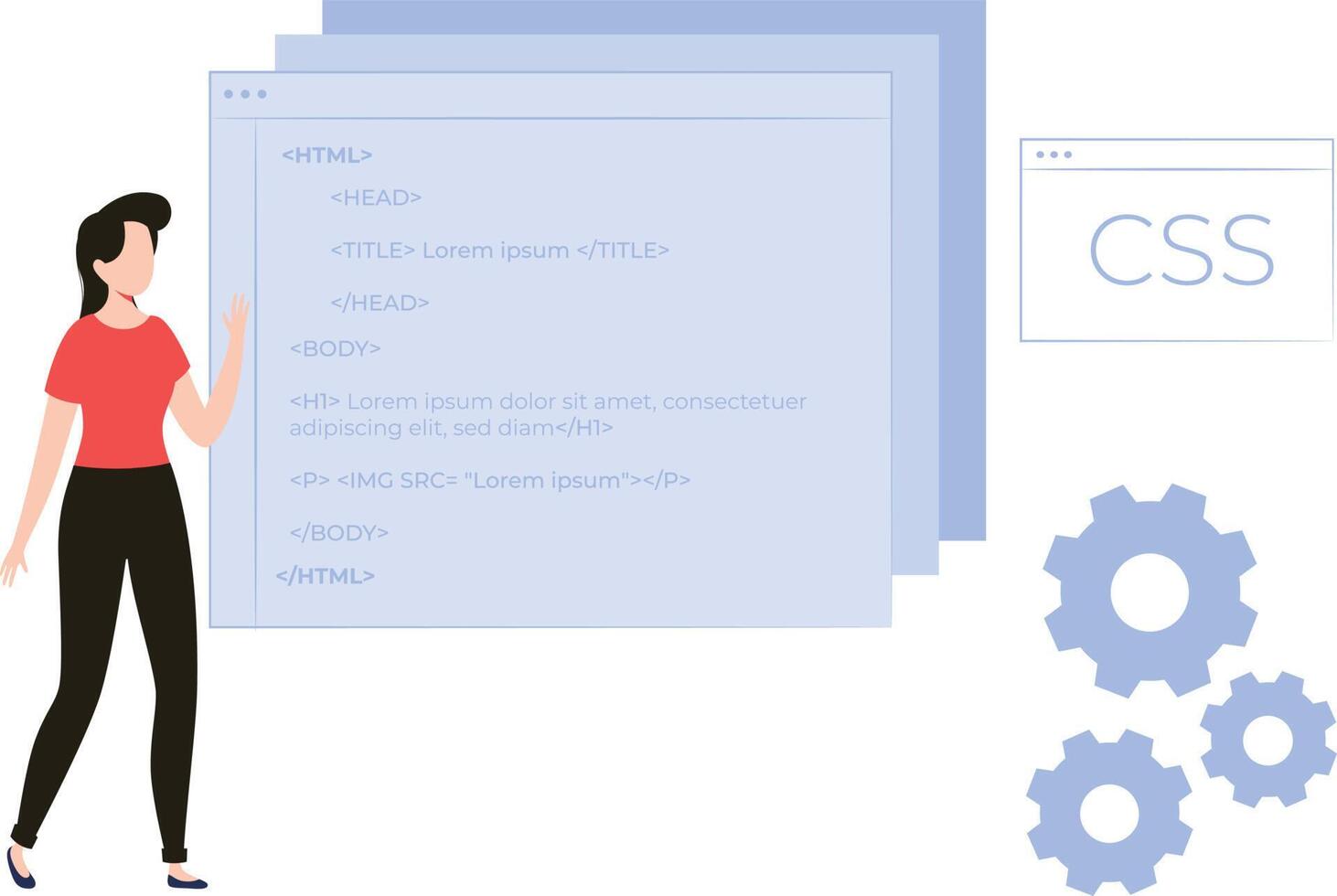 The girl is coding CSS. 22915344 Vector Art at Vecteezy