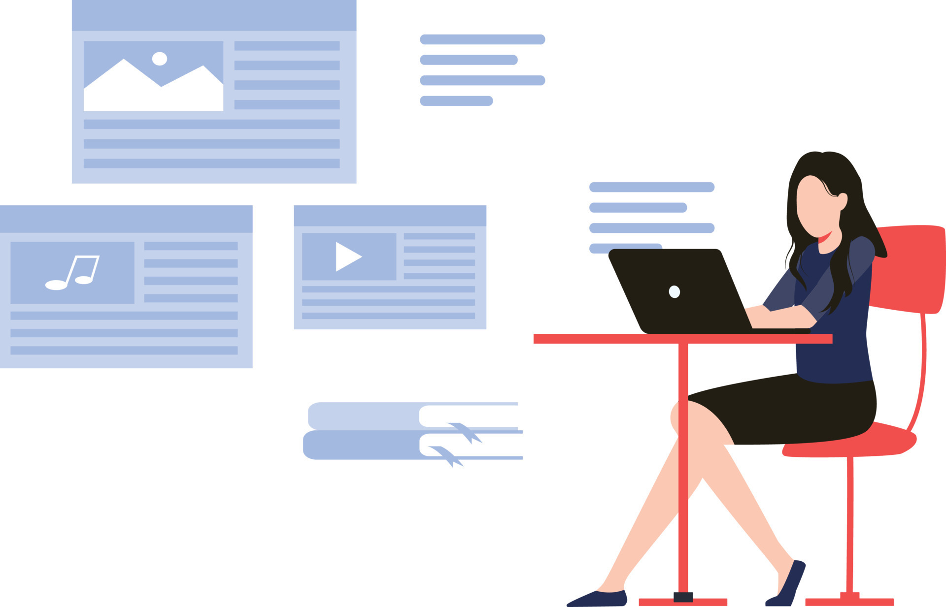 La Niña Está Trabajando En Su Computadora Portátil 22915388 Vector En Vecteezy