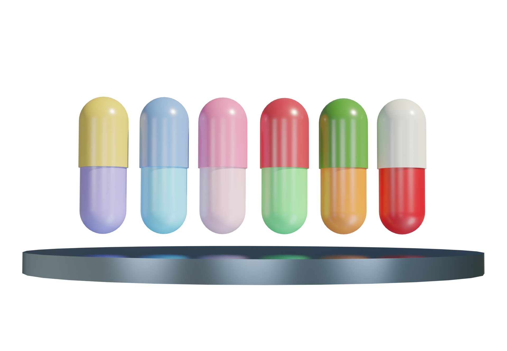 Medicine Pills In Several Colors Pill Tablet Capsule On Podium 3d Rendering Pastel Color