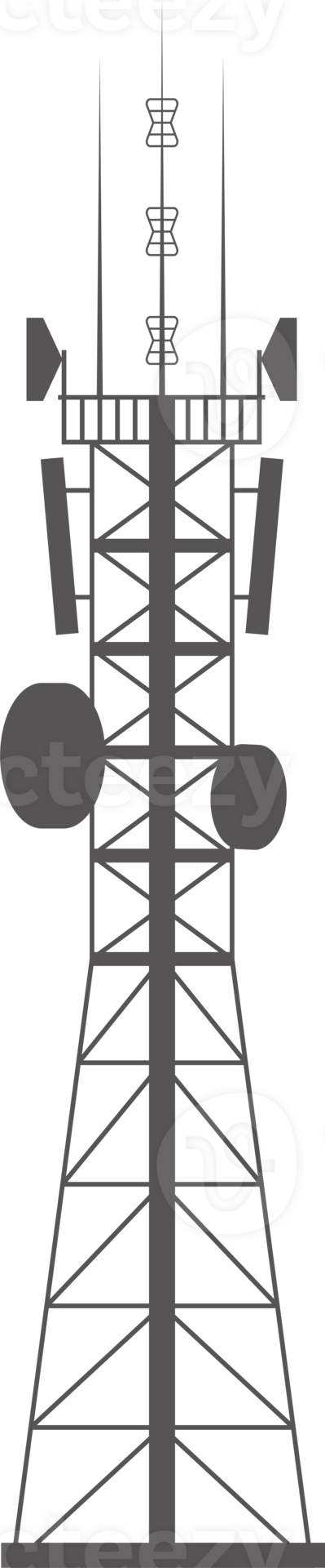 Transmission cellular tower silhouette. Mobile and radio communications tower with antennas for ...