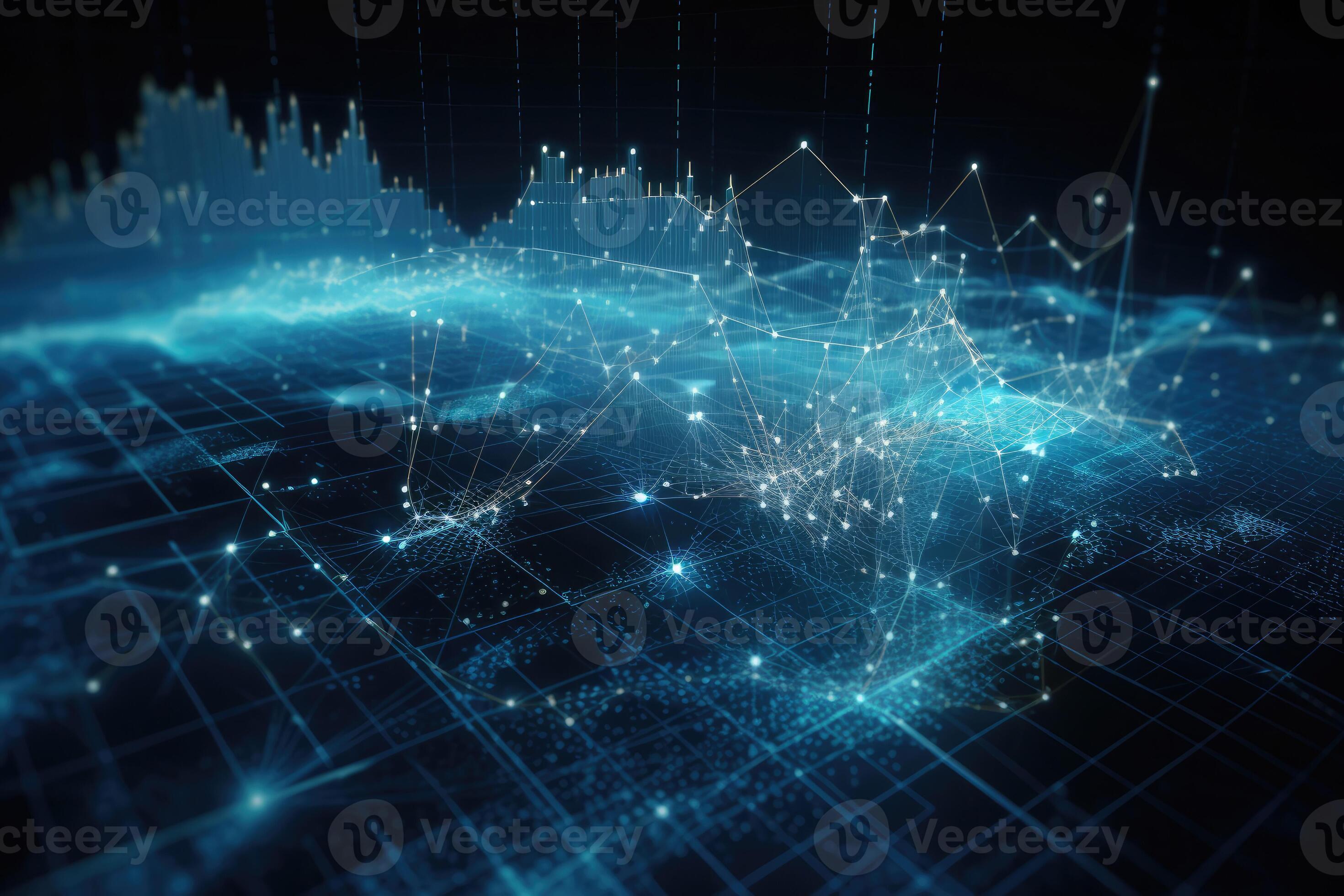 Digital graphs, glowing lines and diagram on screen. Big data analytics ...