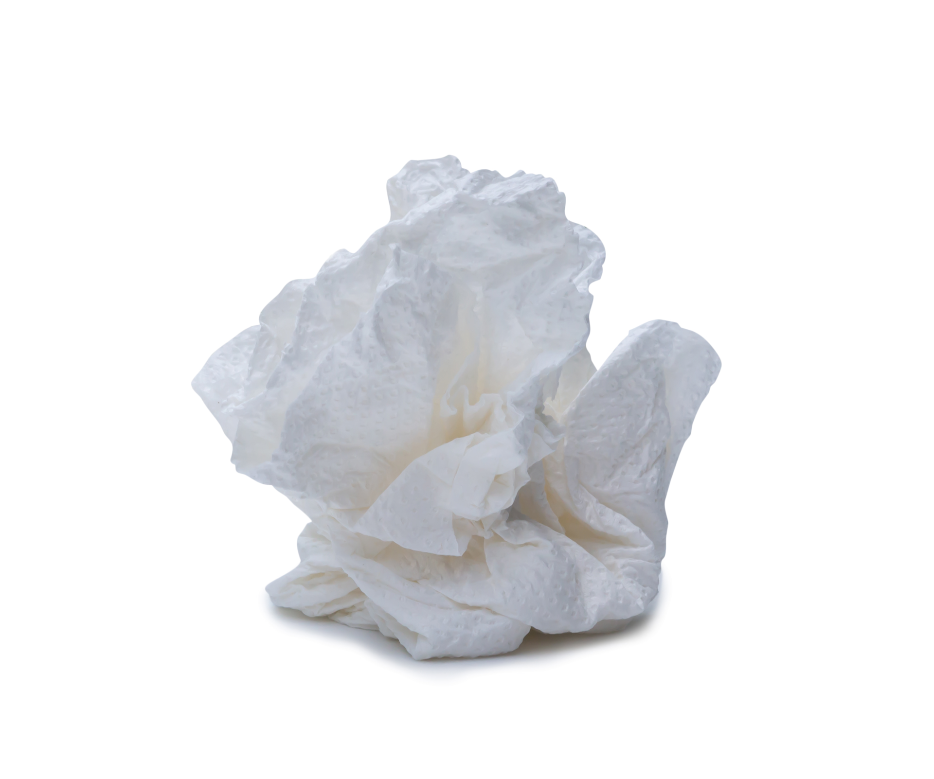 Single Screwed Or Crumpled Tissue Paper Or Napkin In Strange Shape After Use In Toilet Or
