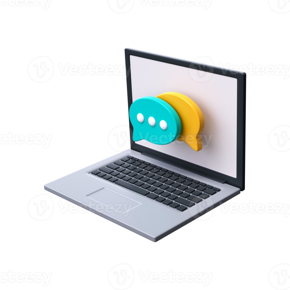 Laptop chat 3d icon. Online communication, messaging, chat 22936201 PNG Laptop chat 3d icon. Online communication, messaging, chat 22936201 PNG