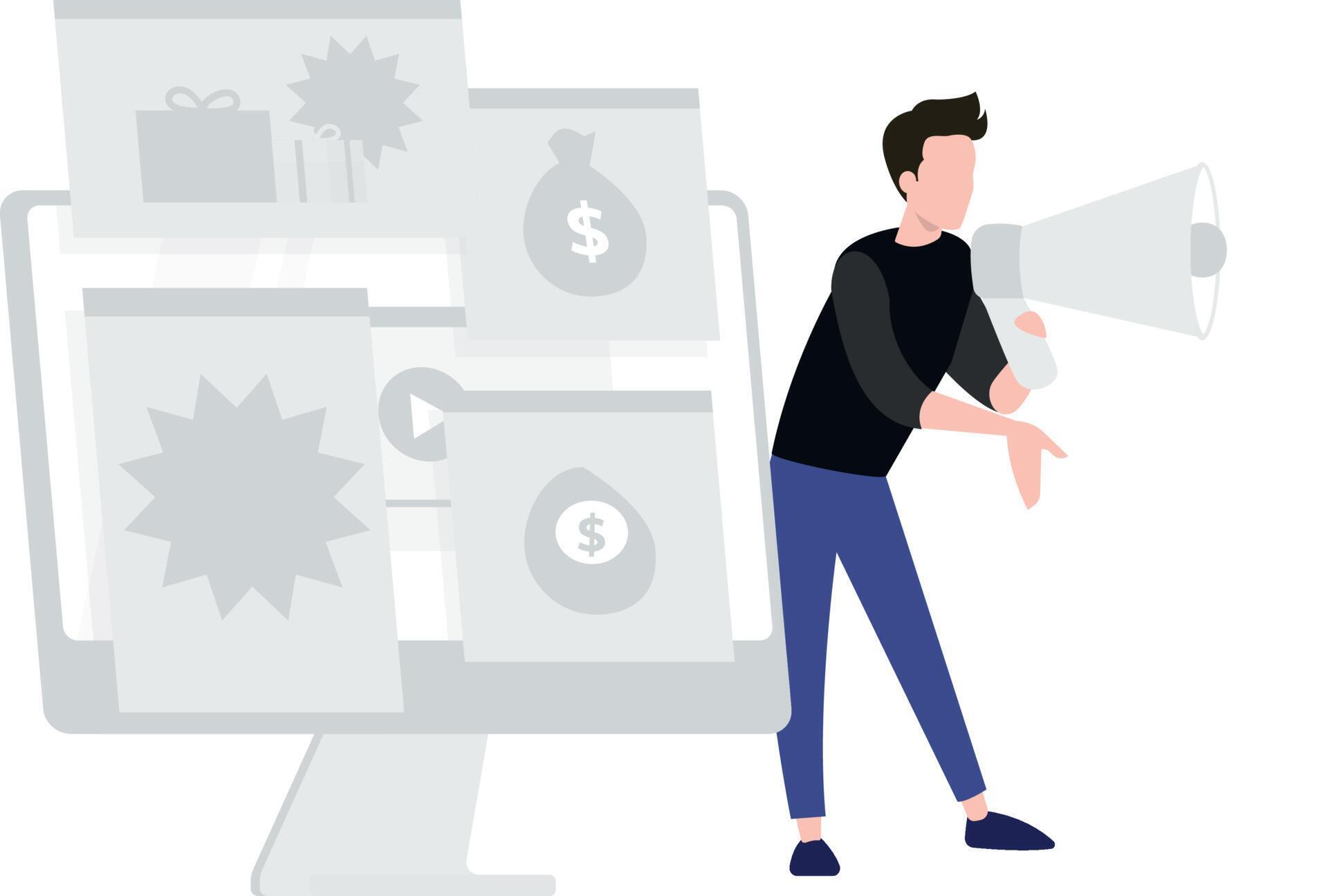 Man is advertising money offer. 22940404 Vector Art at Vecteezy Man is advertising money offer. 22940404 Vector Art at Vecteezy