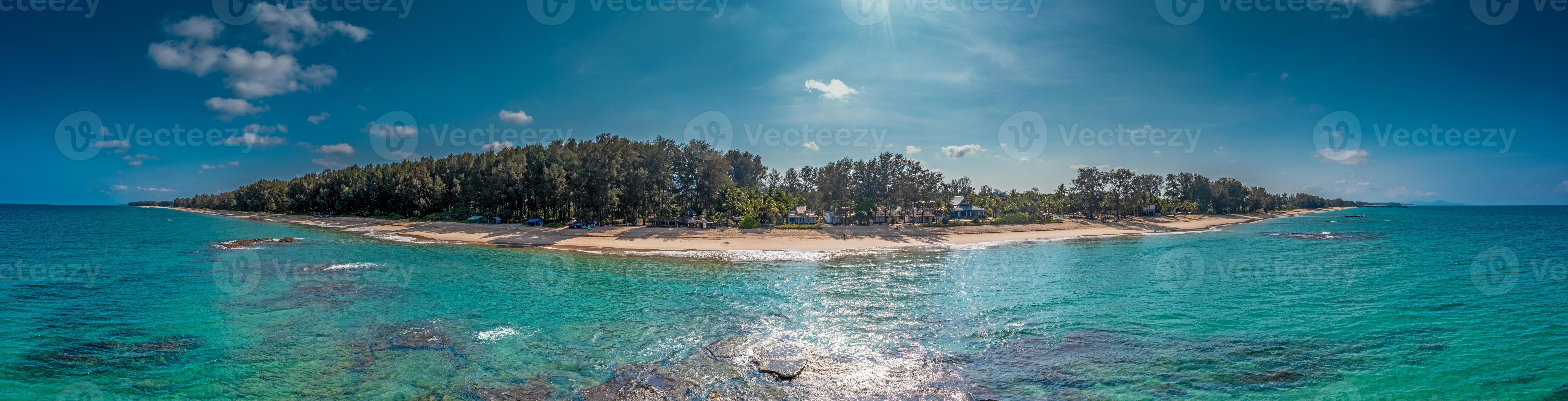 Picture of deserted Natai beach in Thailand during the day with white sand and turquoise blue ...