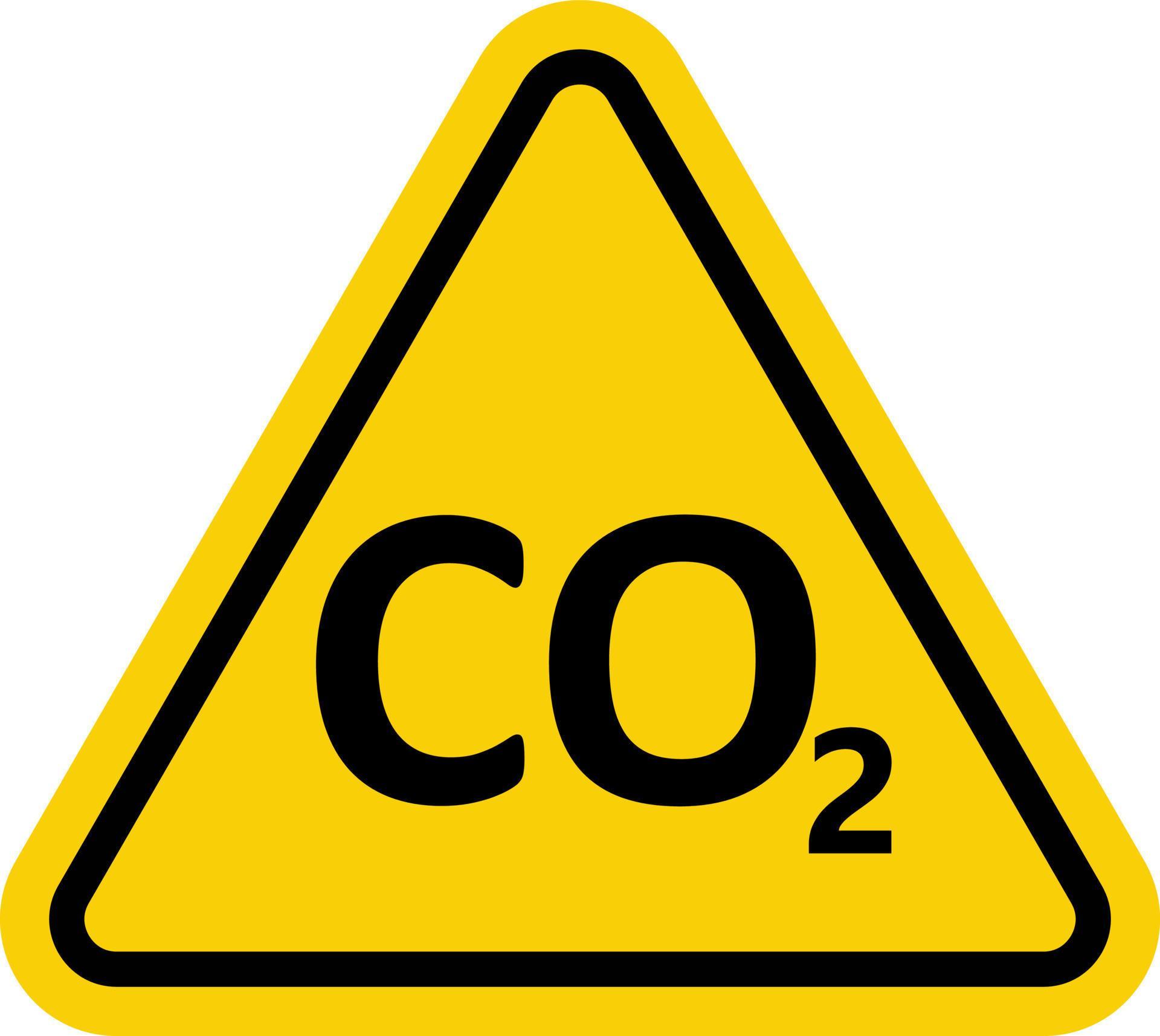 CO2 sign. CO2 warning sign. Yellow triangle sign with CO2 icon. Air pollution. Oxygen. Health ...