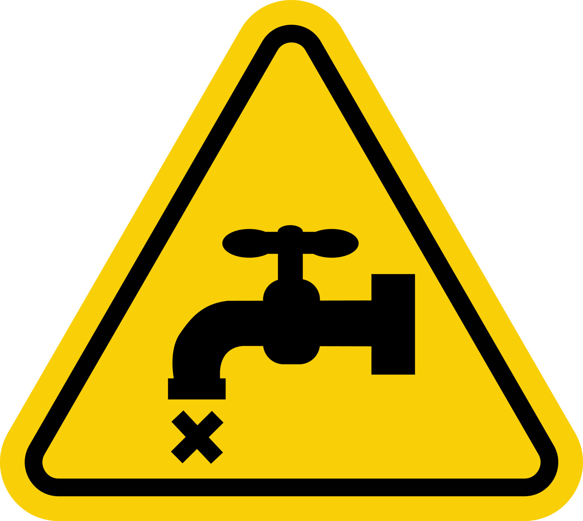 Sign no water. Yellow triangle sign with a faucet icon inside. Warnings no water. Water shortage ...