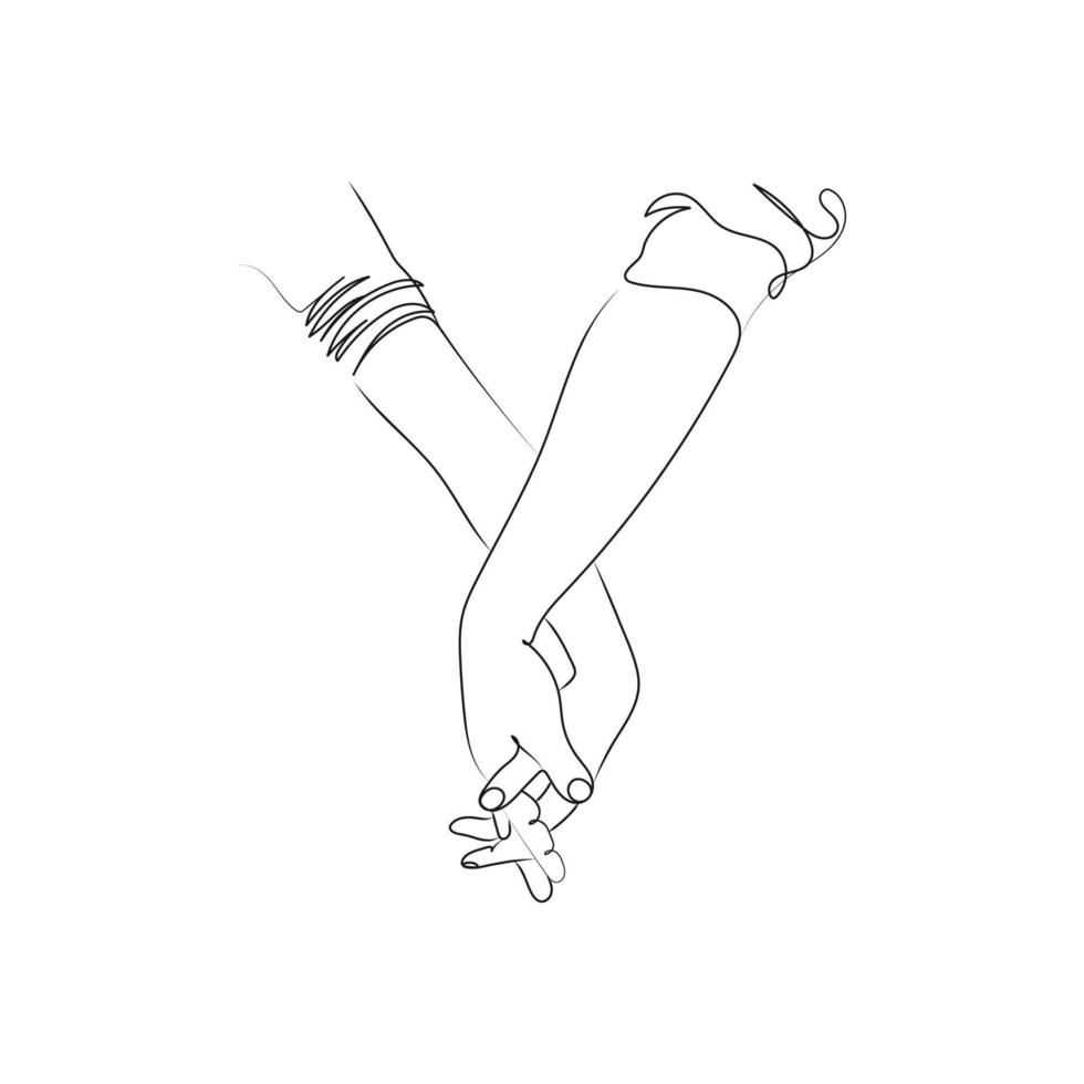 Hands Holding Together One Line Art Couple Holding Hands Hand Drawn Vector Illustration
