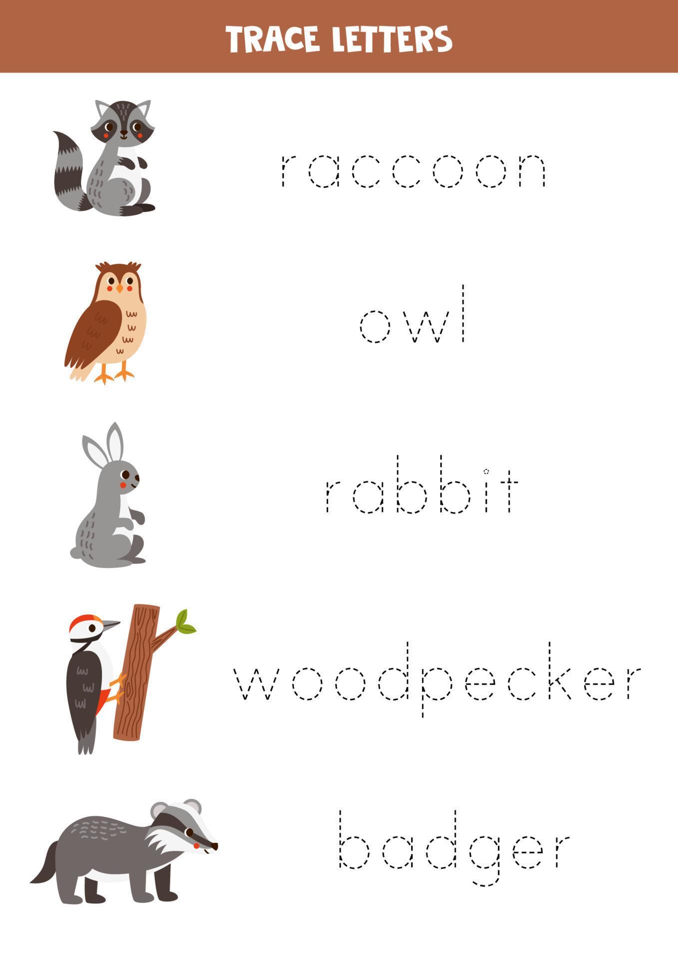 Tracing letters with cute woodland animals. Writing practice. 22950773 ...