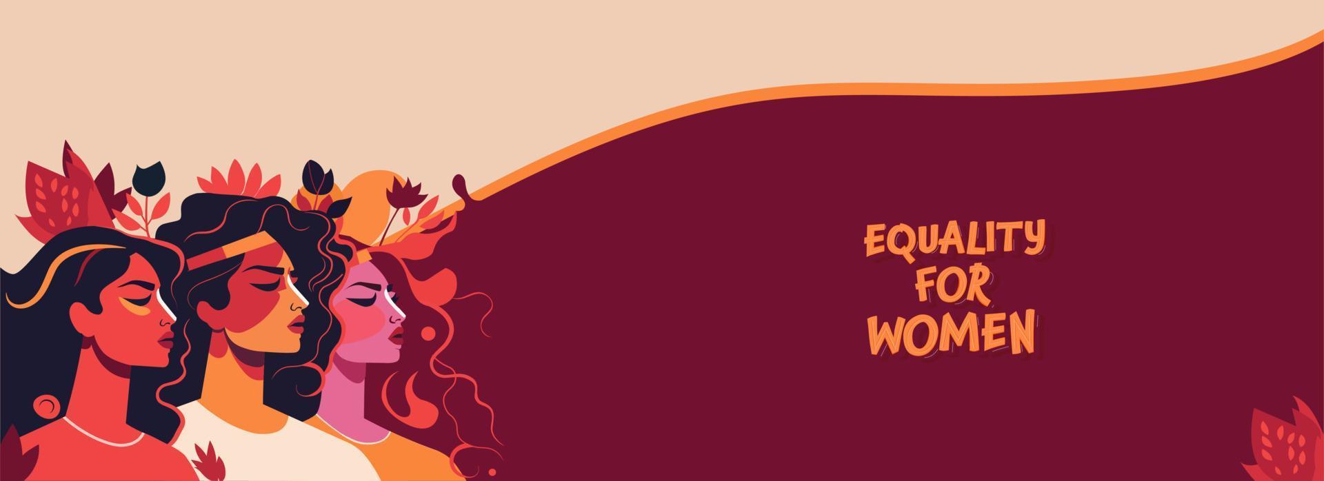 Happy Womens Day Banner Design With Three Young Girls Characters And