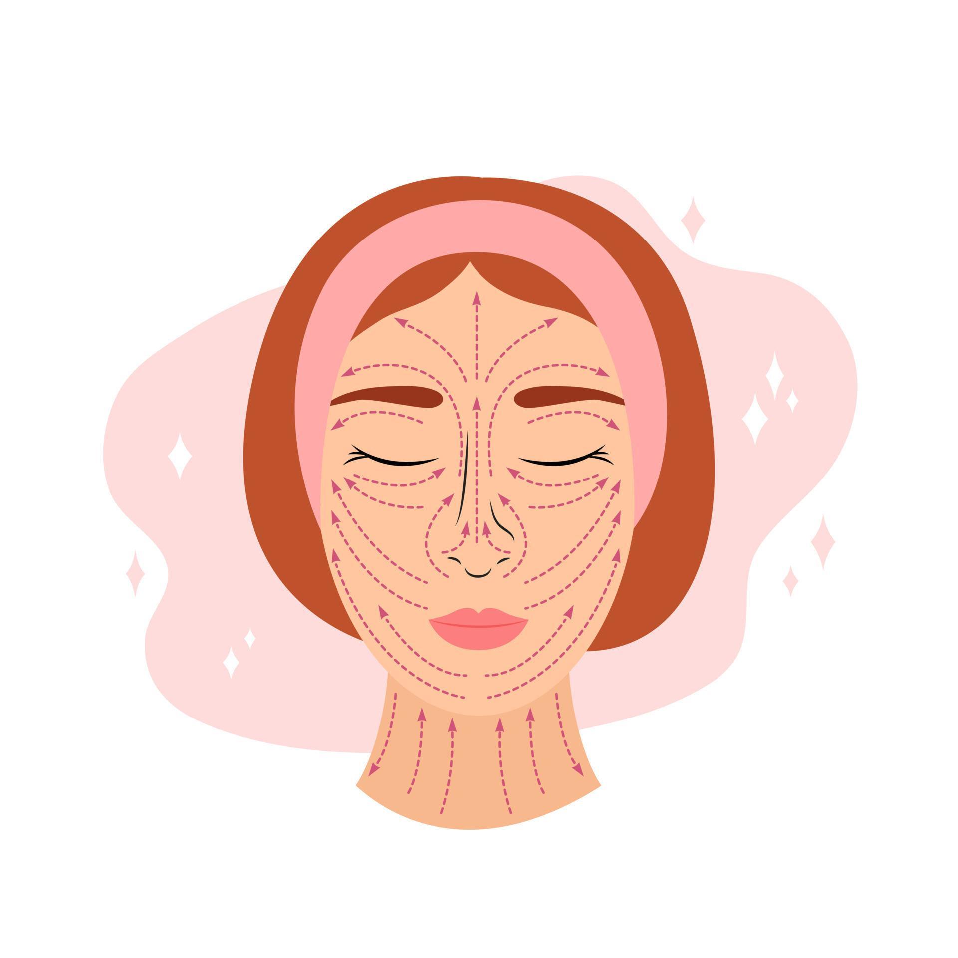 Facial Massage Lines Vector Illustration Rules Of Anti Ageing Face Massage Infographic Head