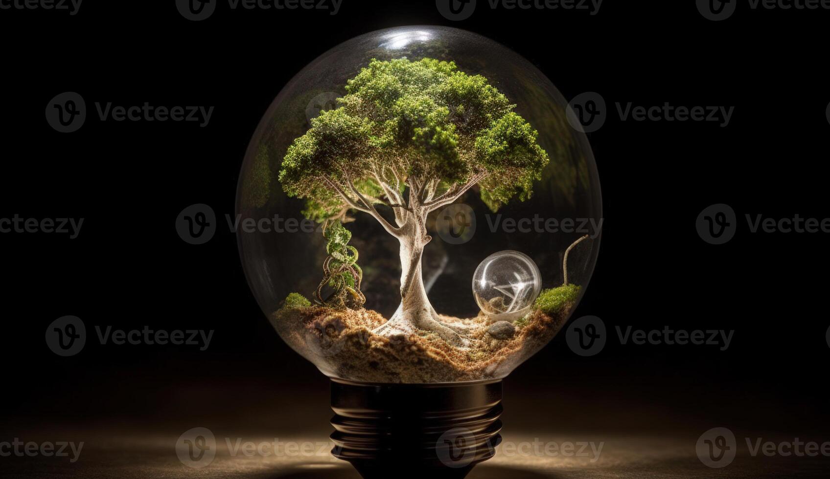 Glowing Incandescent Light Bulb with Green Plant Inside, Symbolizing Eco Friendly Innovation and ...