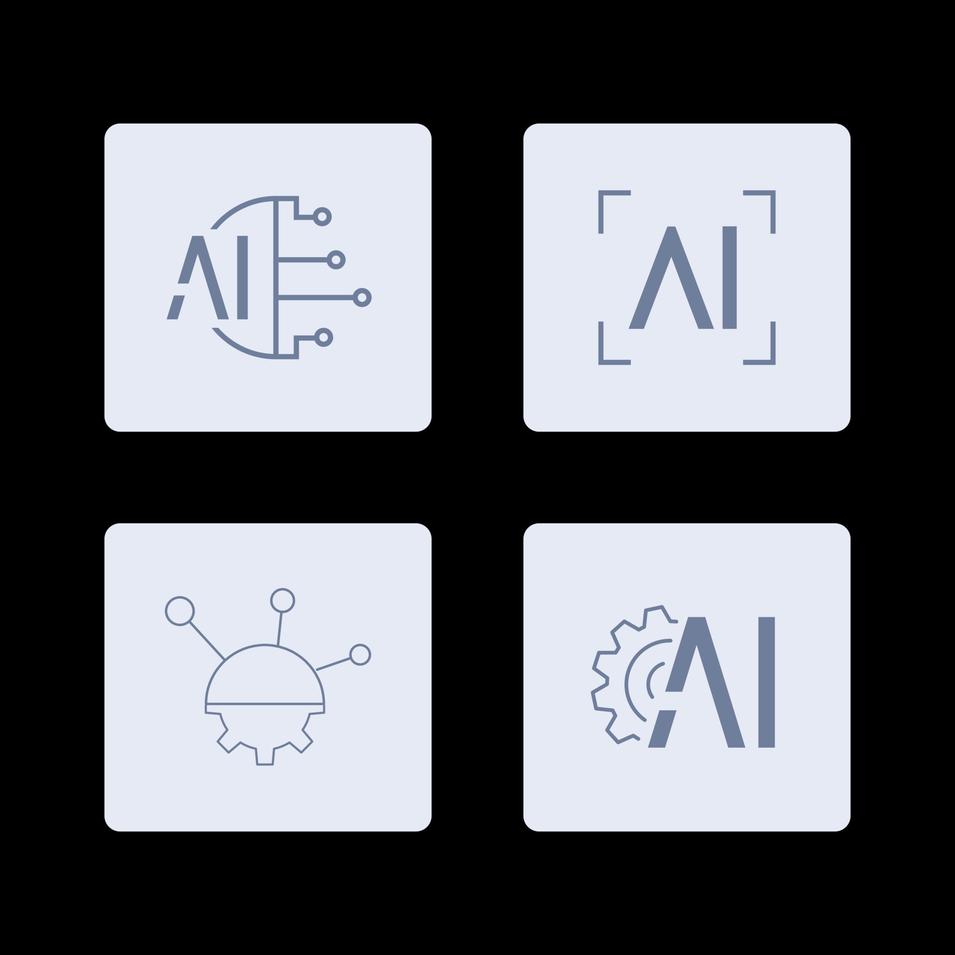 AI Artificial Intelligence icon set inline style, machine learning, smart robotic and cloud ...