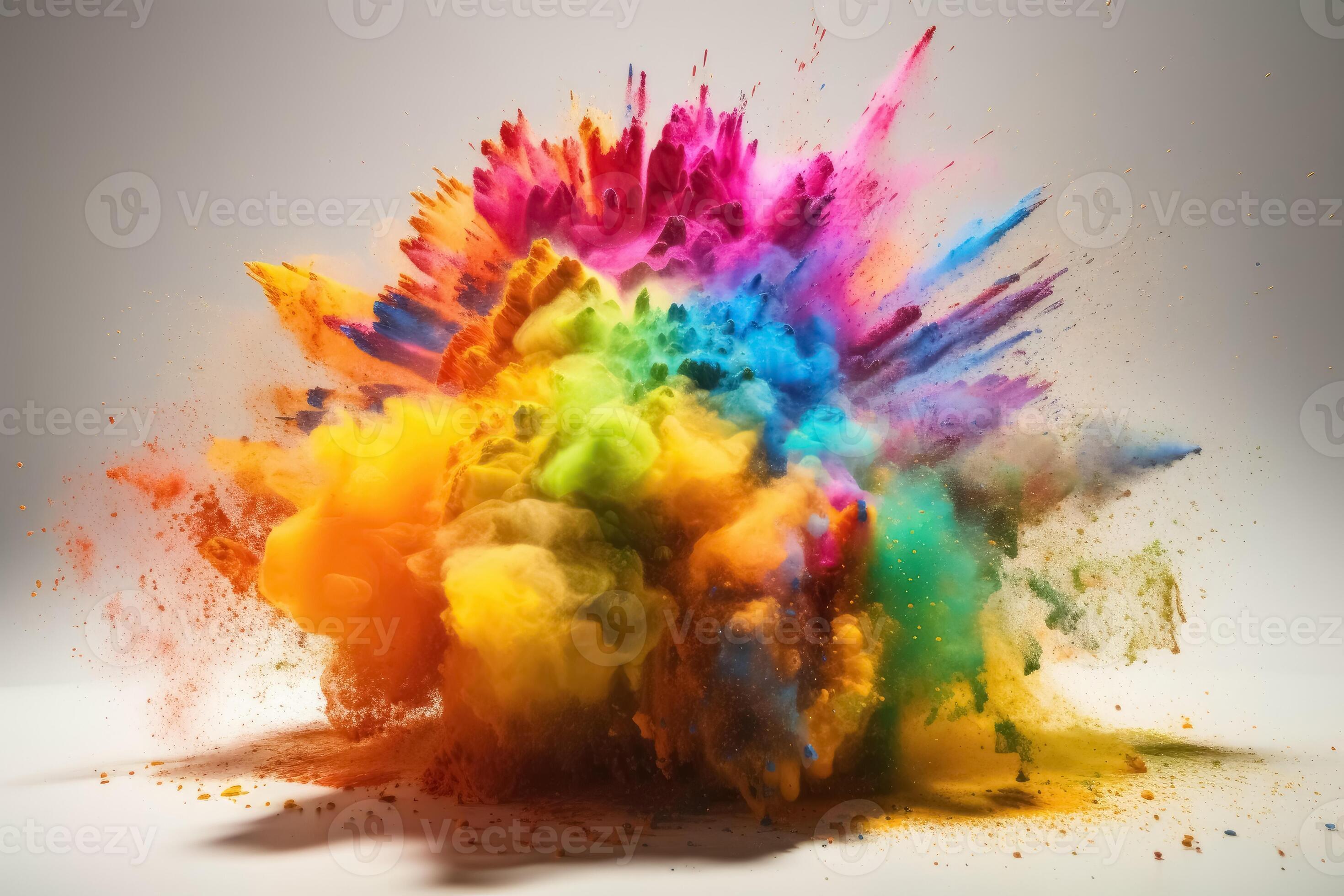 Exploding colors on a light background created with technology ...