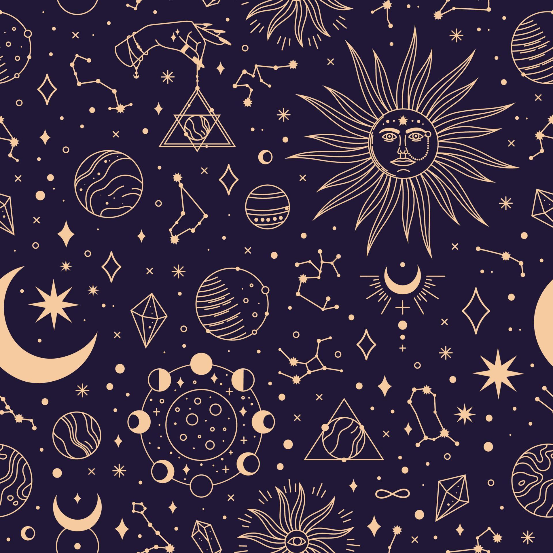 Astrology seamless pattern with constellations, planets and stars ...