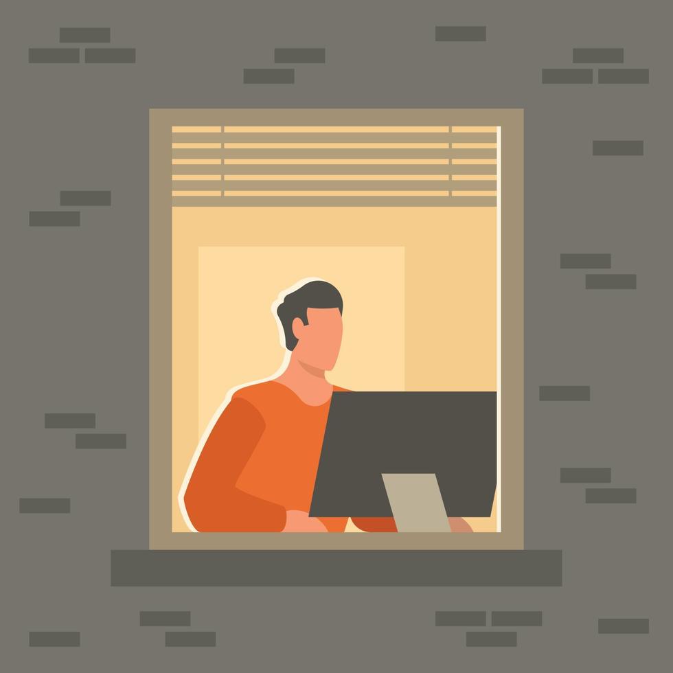 Image Of A Man Working On A Desktop Computer 22968579 Vector Art at ...