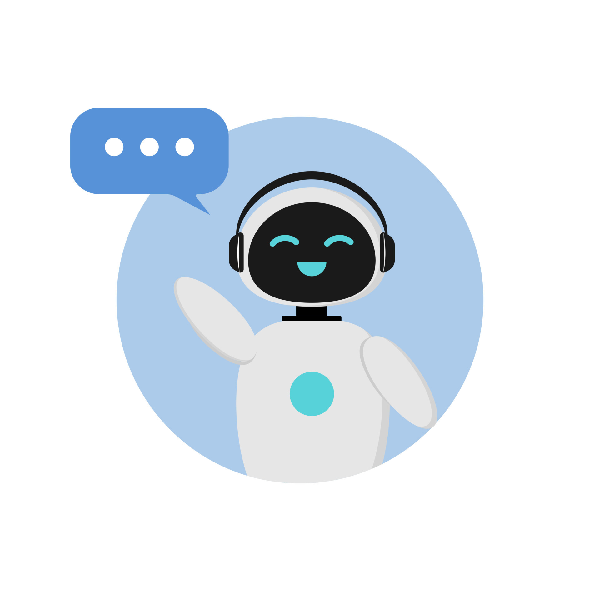 Chat bot icon with artificial intelligence. Illustration of a cute robot in flat style on a blue ...