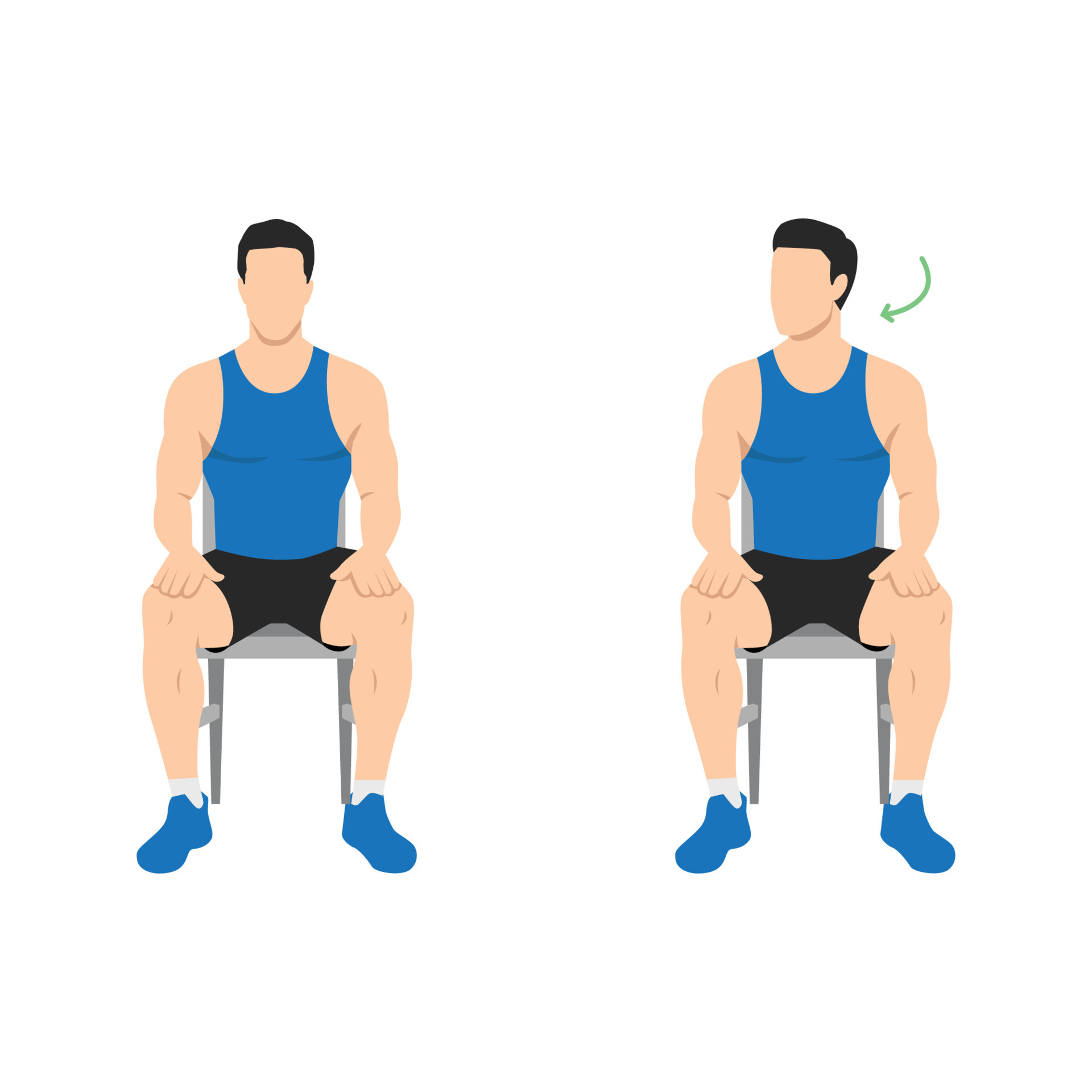 Man Doing Chair Seated Neck Turns Or Head Rotations Neck Rotation Exercise Turning Head Left