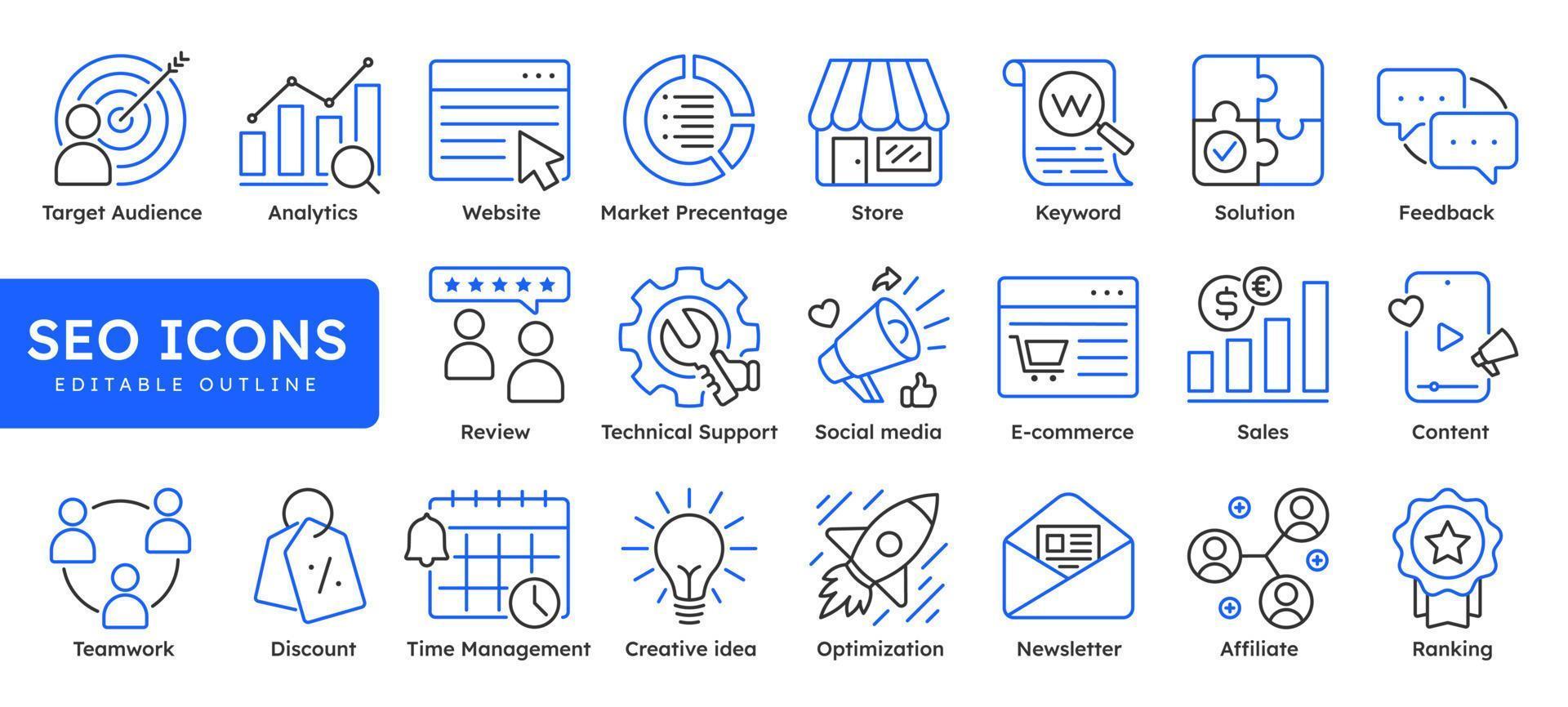 seo icon set outline style design 22985335 Vector Art at Vecteezy