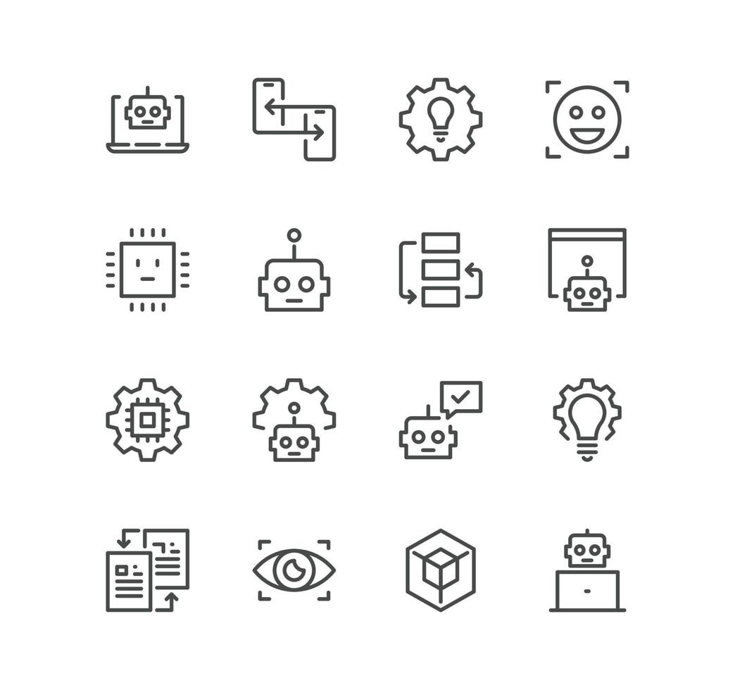 Set of artificial intelligence related icons, algorithm, self learning ...