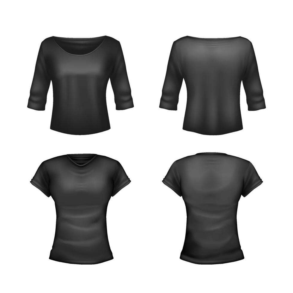 3d Black T Shirt Front And Back Mock Up For Female 22988642 Vector Art