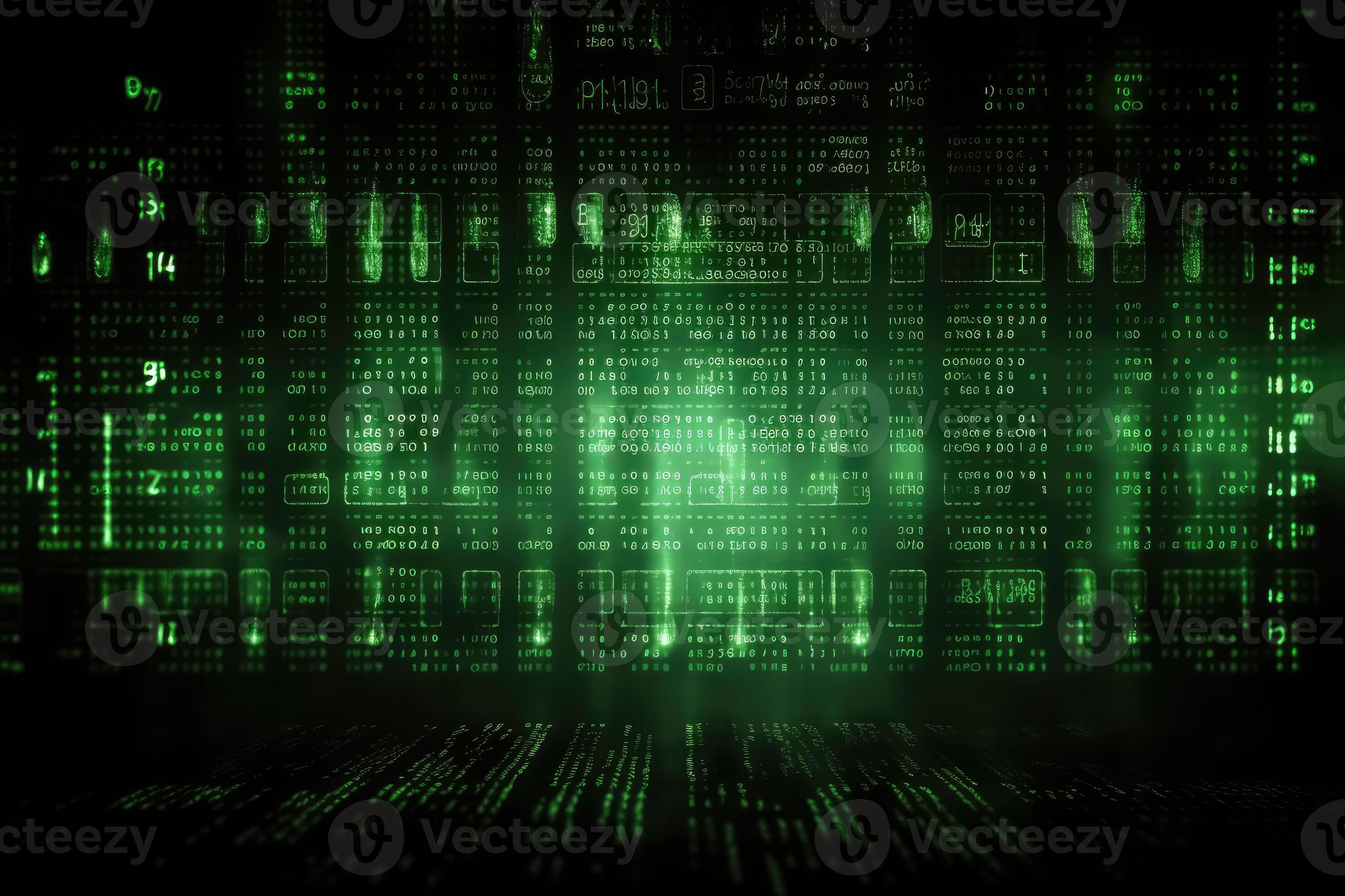 A hacking background with binary and hexdecimal code on a screen created with technology ...
