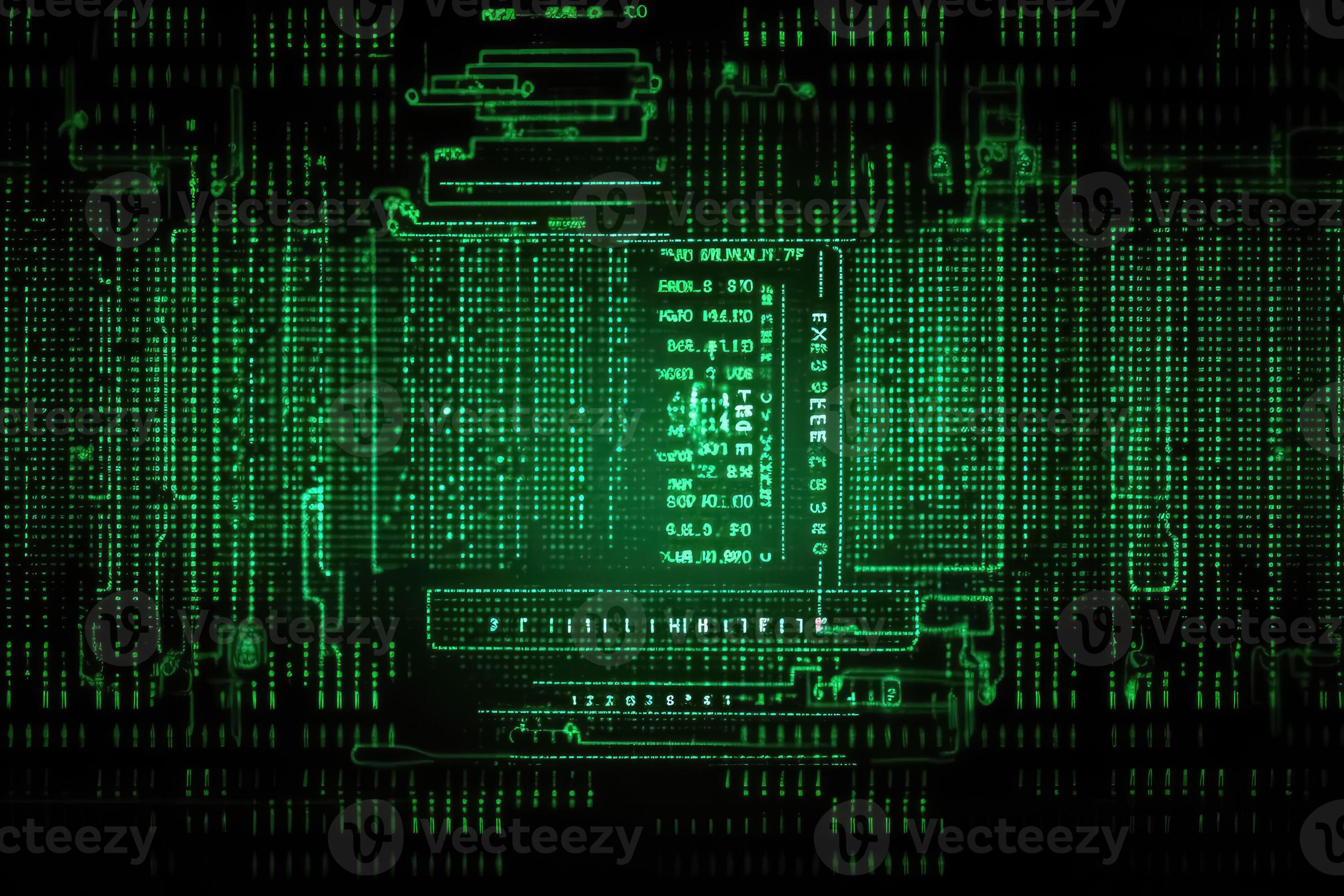 A hacking background with binary and hexdecimal code on a screen created with technology ...