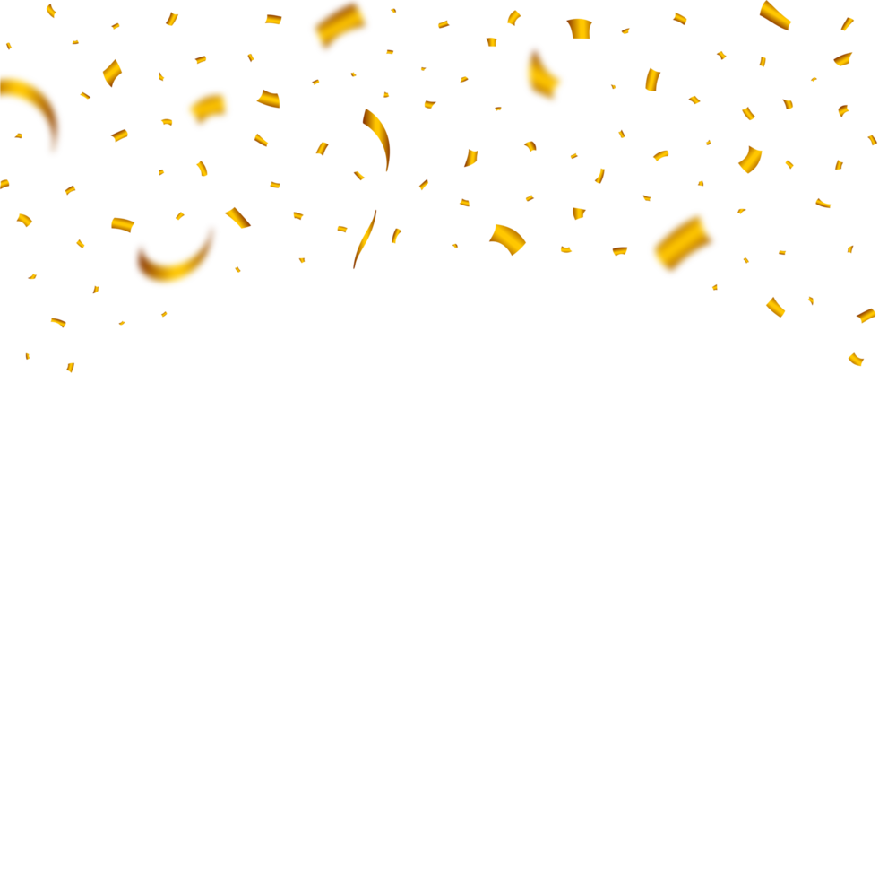 Golden confetti falling isolated on transparent background. Confetti falling illustration PNG ...