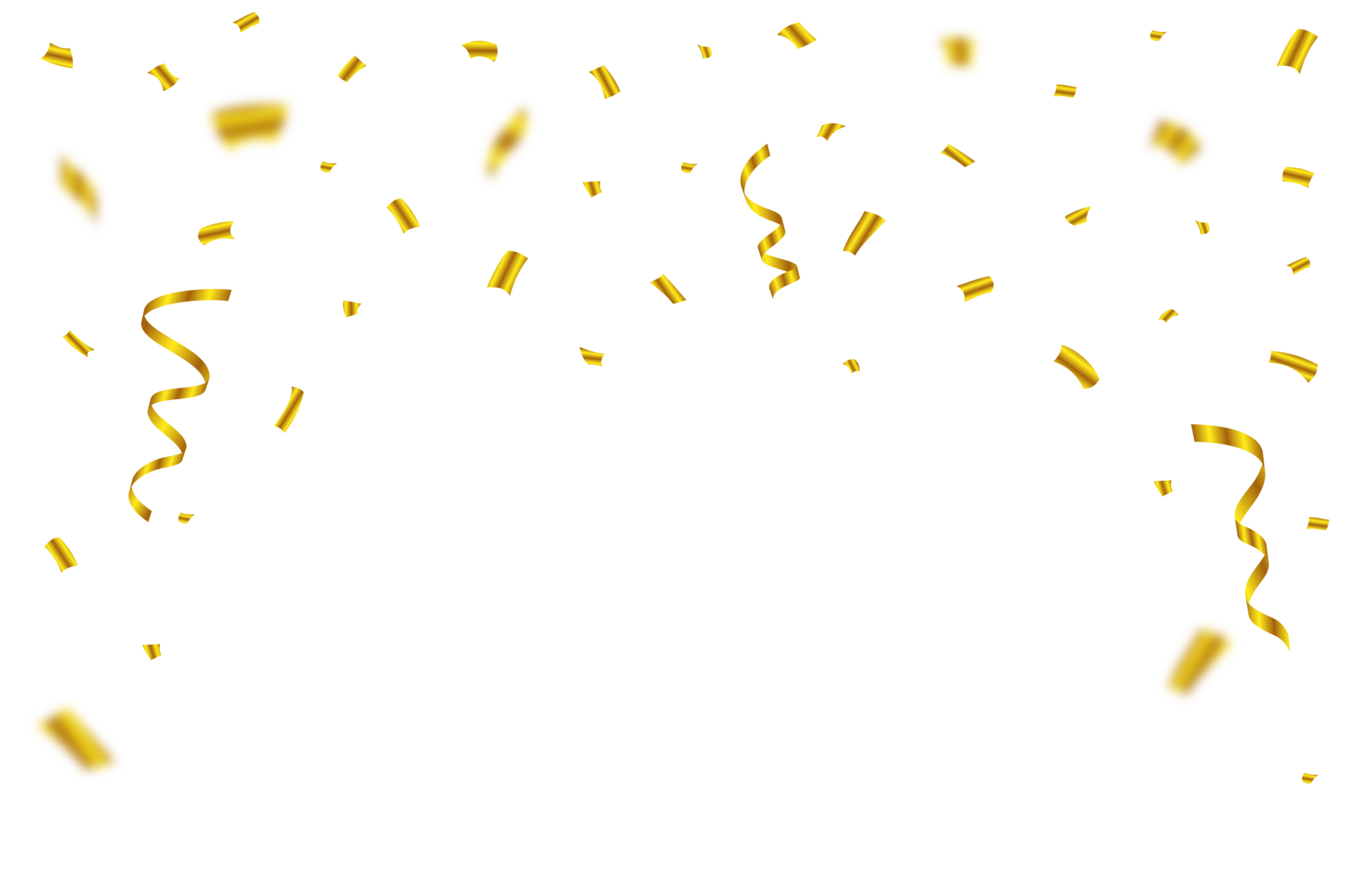 Golden confetti and ribbon falling isolated on transparent background. Festival elements PNG ...