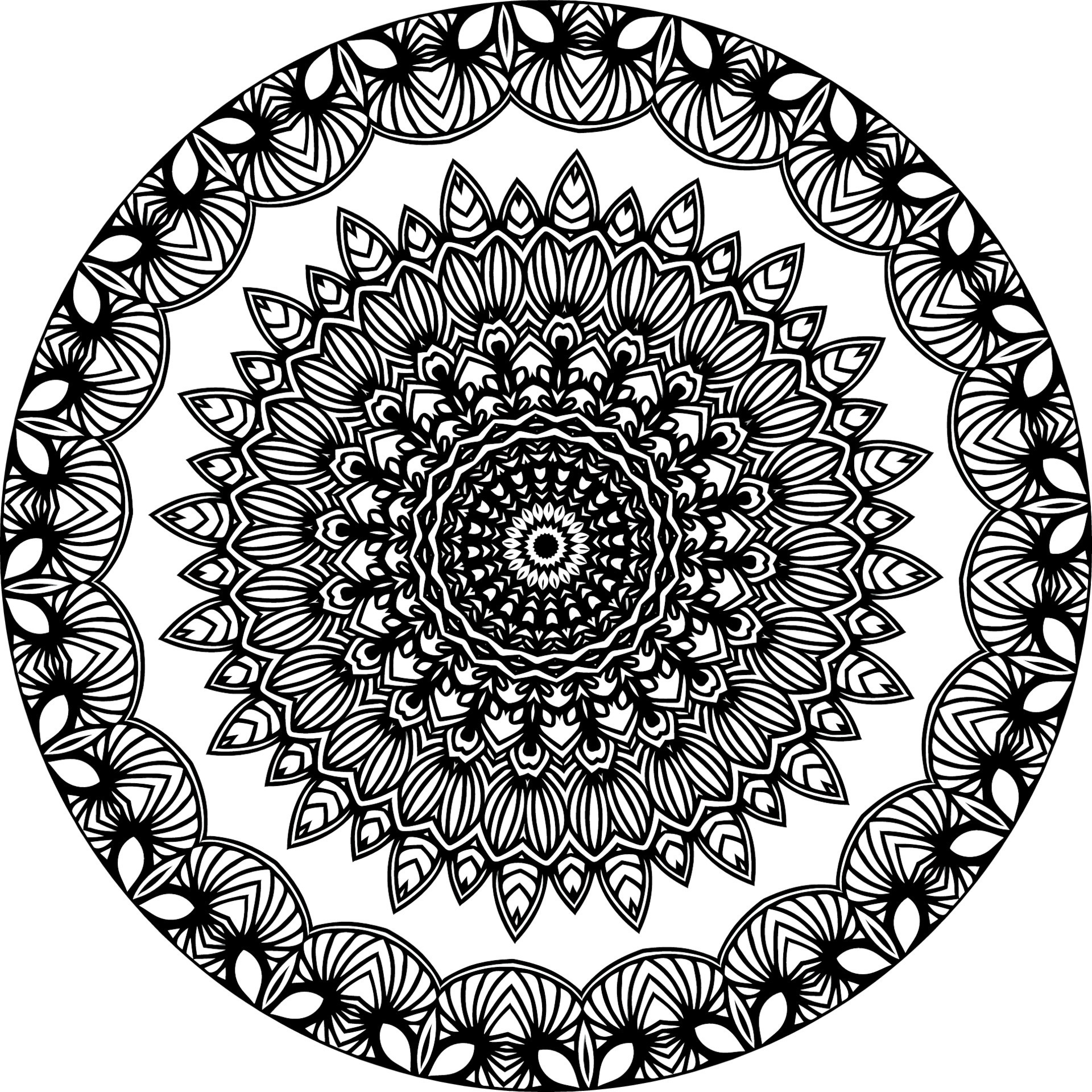 Simple Doodle Mandala With Floral And Heart Patterns On A White