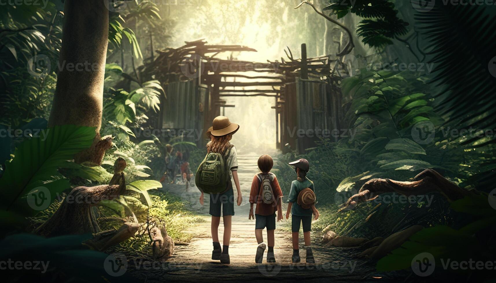 childrens exploring jungle, digital art illustration, 23005176 Stock ... childrens exploring jungle, digital art illustration, 23005176 Stock ...