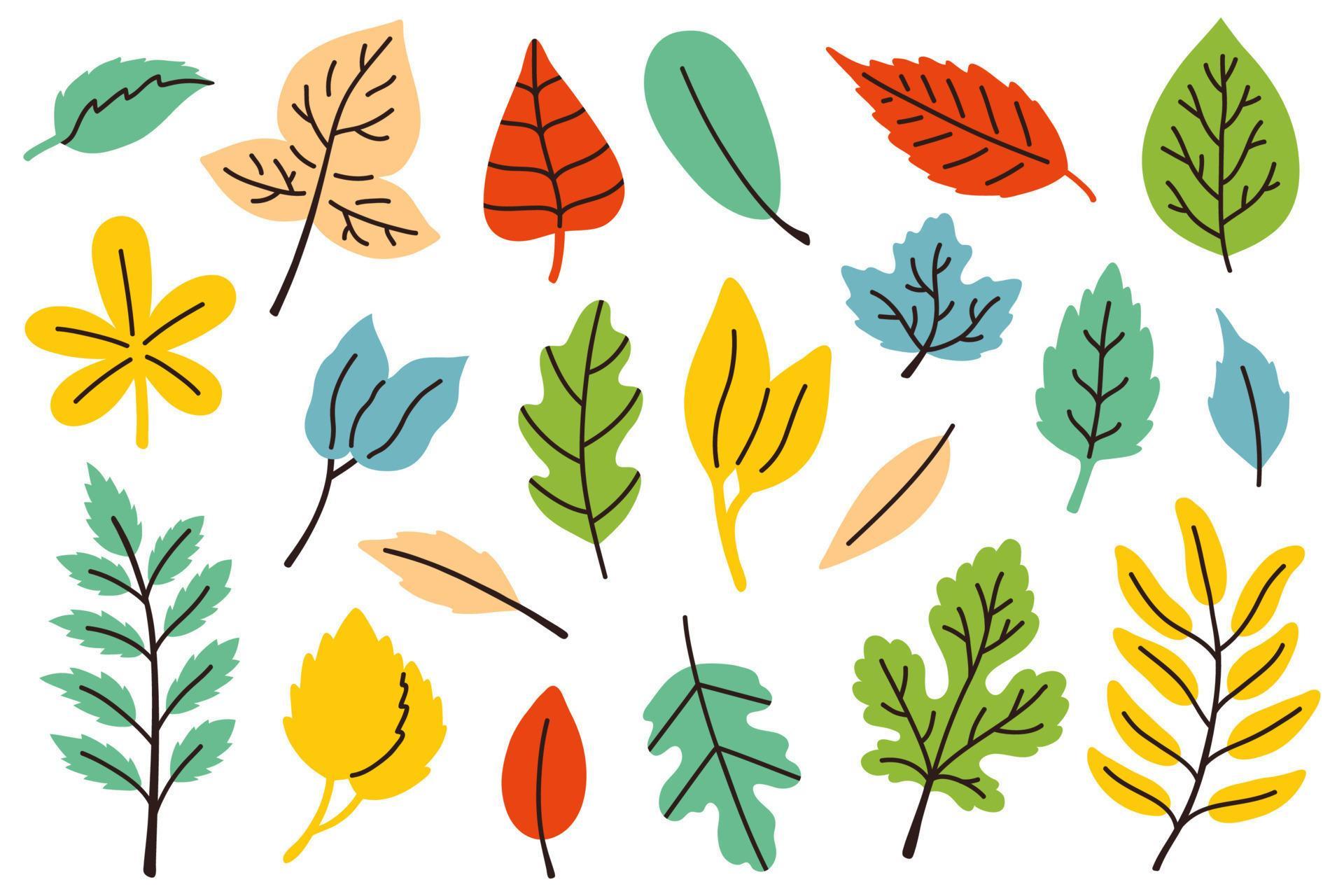 set of doodle colored autumn leaves 23006359 Vector Art at Vecteezy