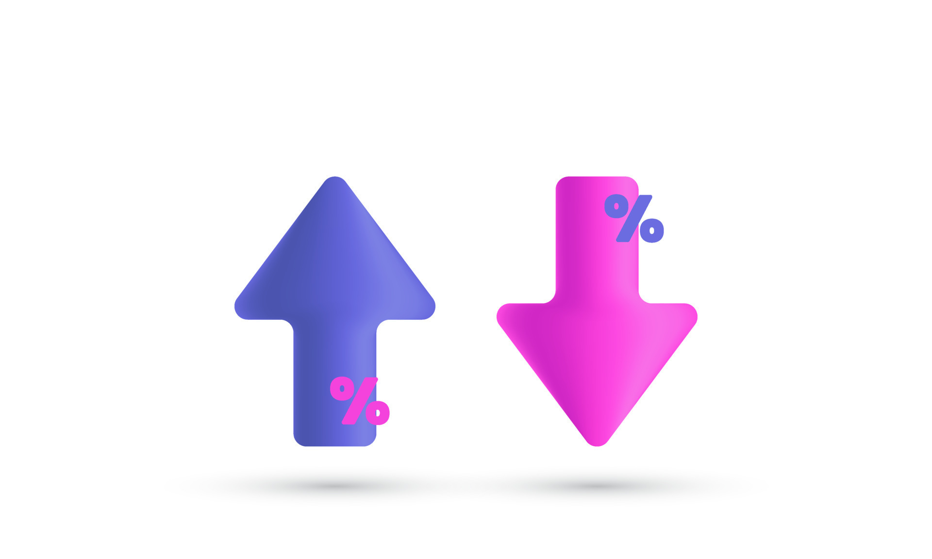 3d Realistic Cartoon Vector Percent Arrow Percentage Down Icon Trendy Modern Style Object