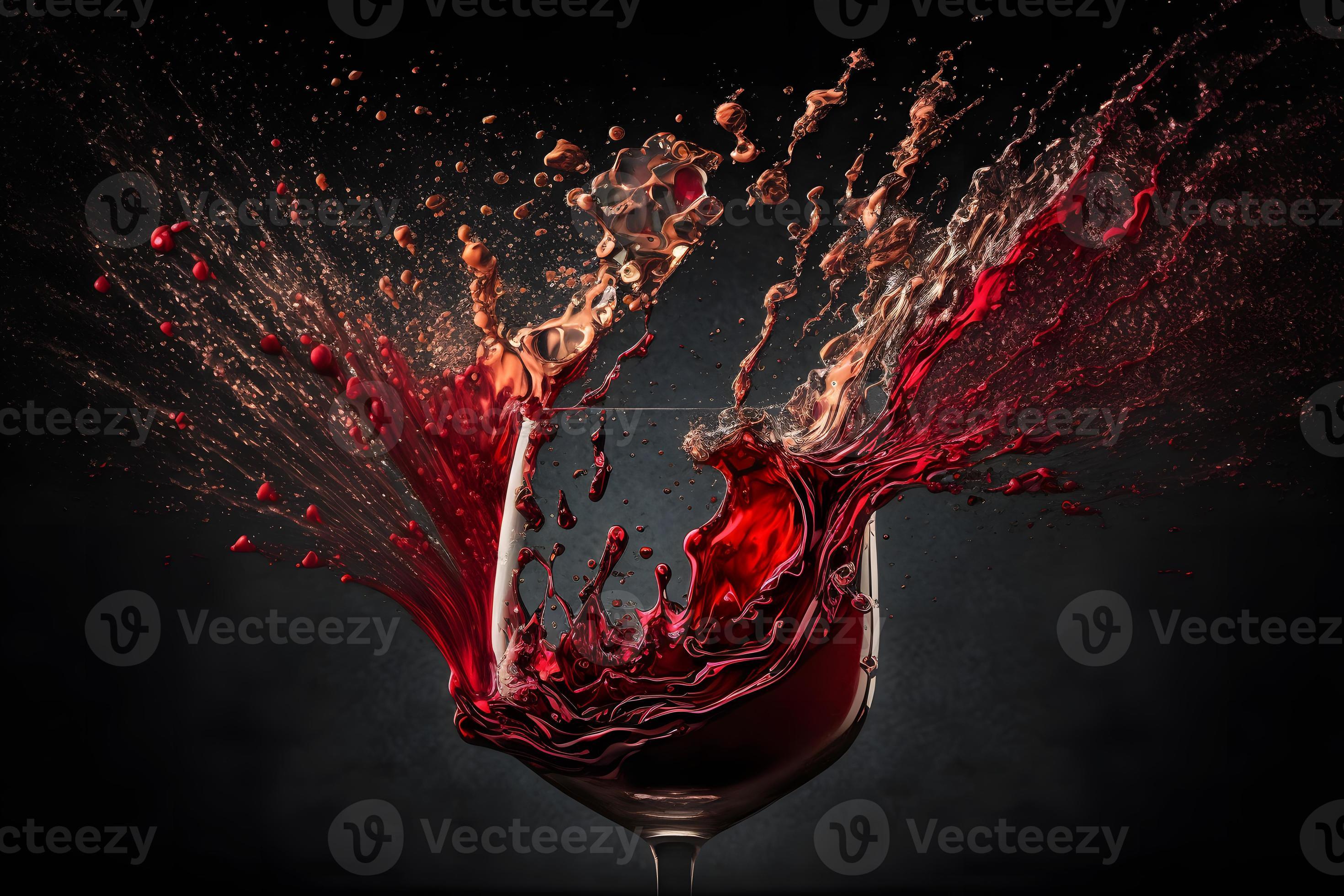 Glass with splash of red wine on black background. Neural network generated art 23008734 Stock ...