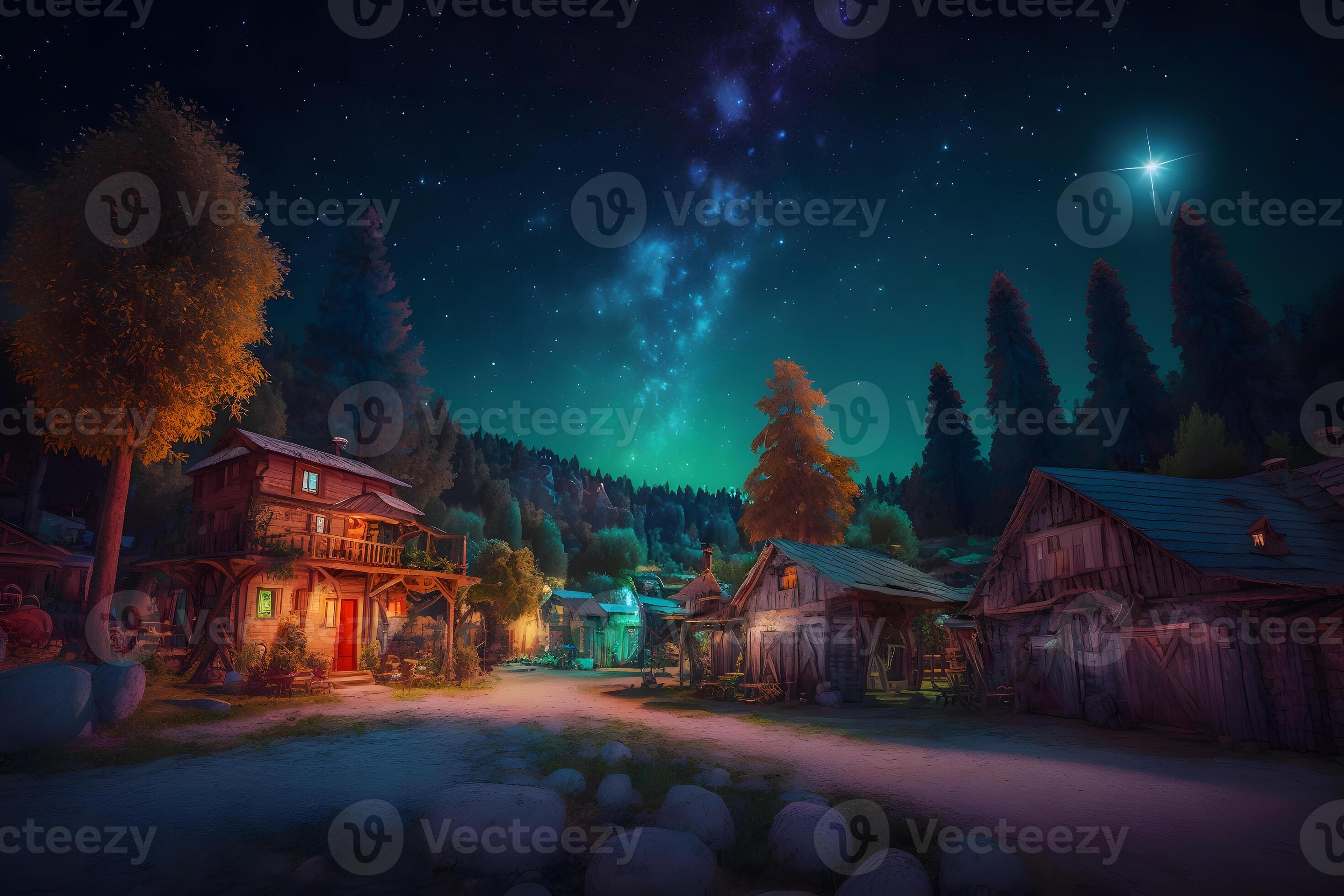 Street view of fantasy fairy tale medieval village. Neural network ...