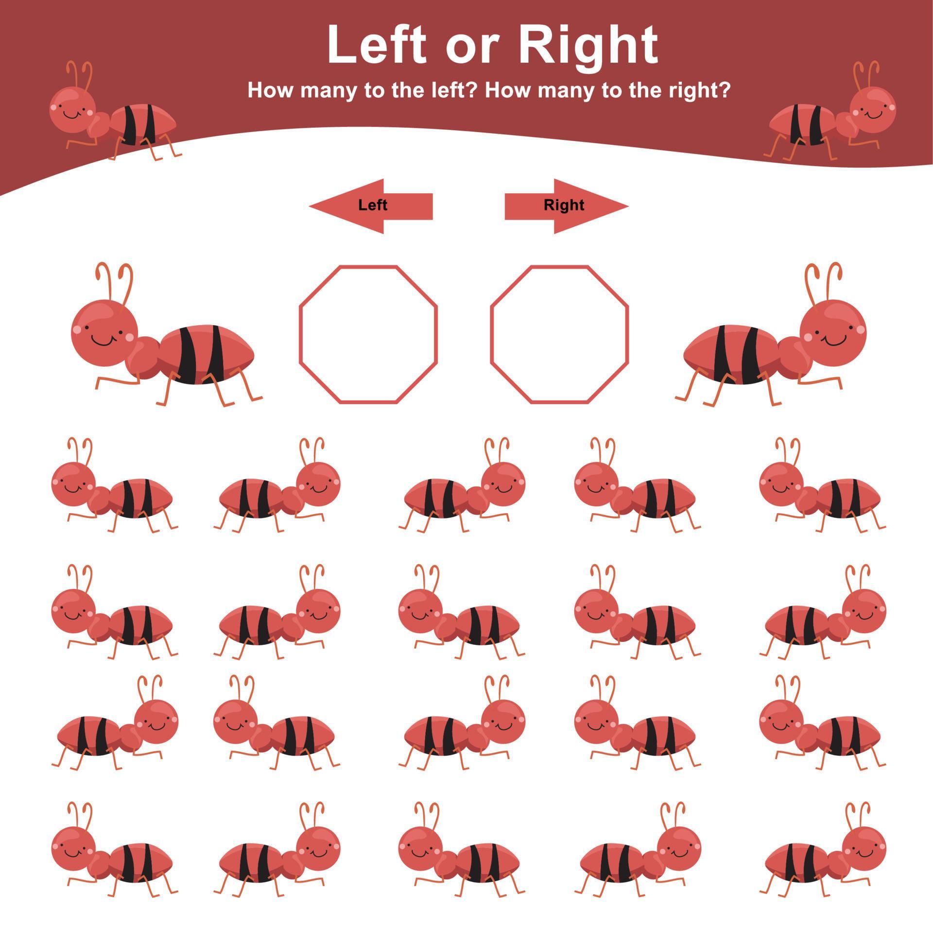 Left or Right Game worksheet. Mathematic worksheet. Count and write ...