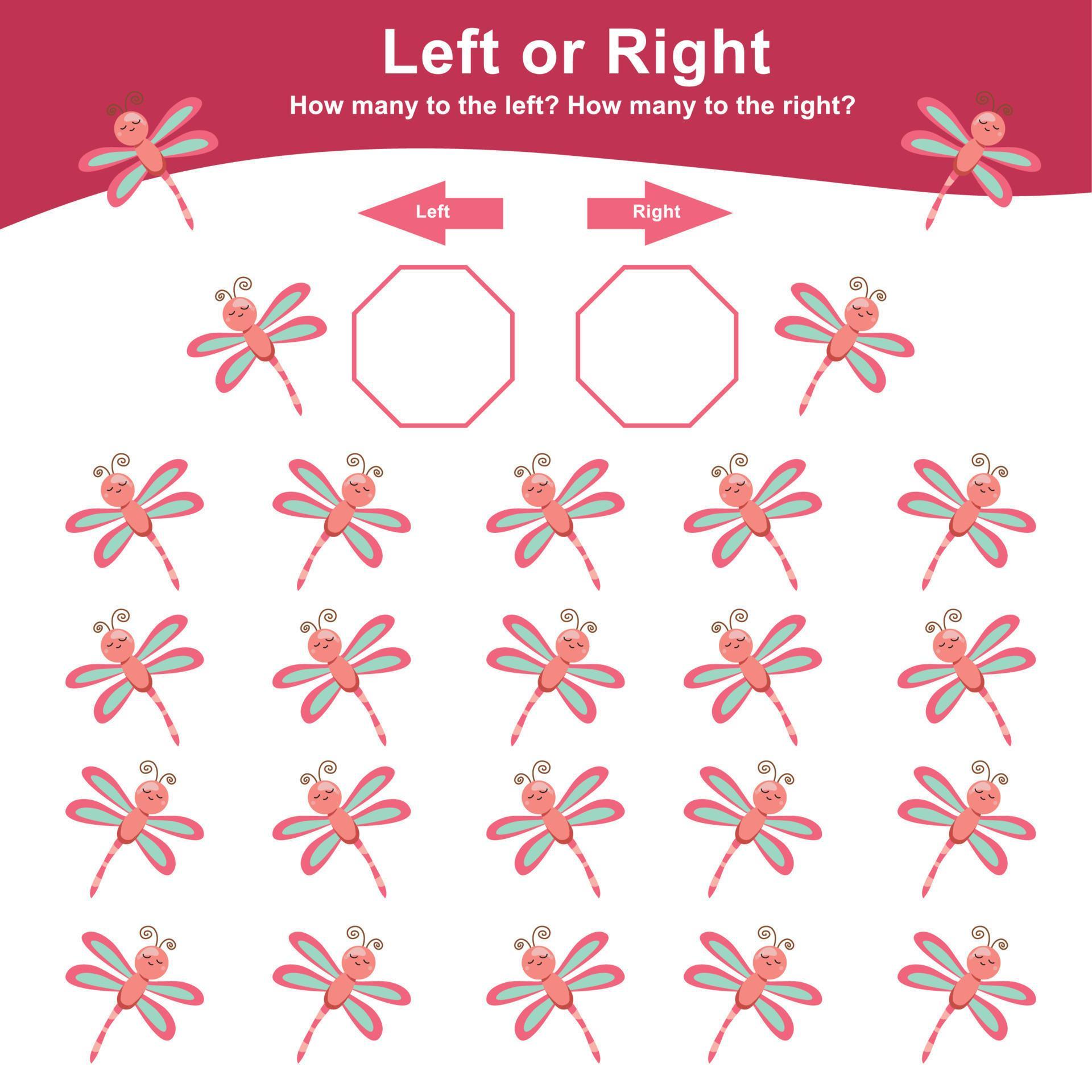 Left or Right Game worksheet. Mathematic worksheet. Count and write ...