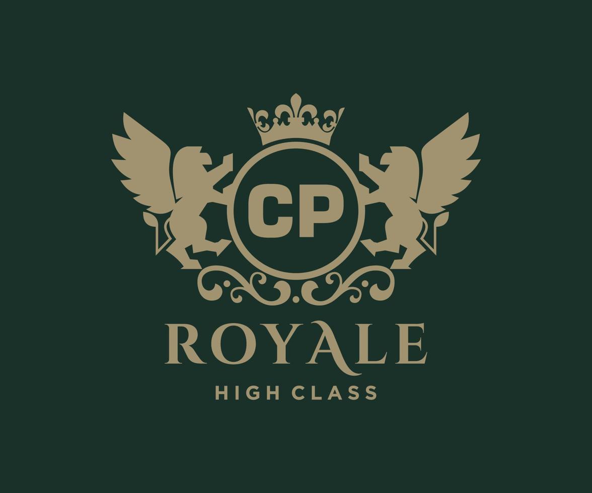Golden Letter CP template logo Luxury gold letter with crown. Monogram alphabet . Beautiful ...