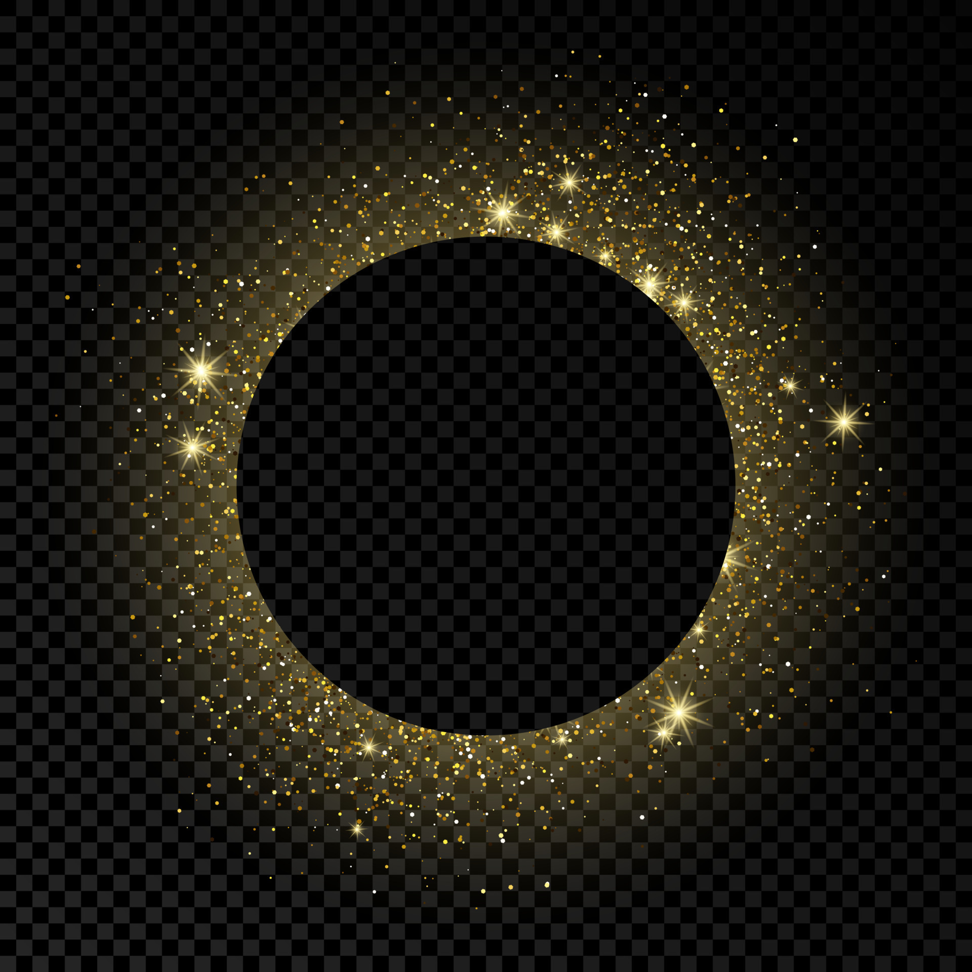 Golden circle frame with glitter, sparkles and flares on dark 23018840 Vector Art at Vecteezy