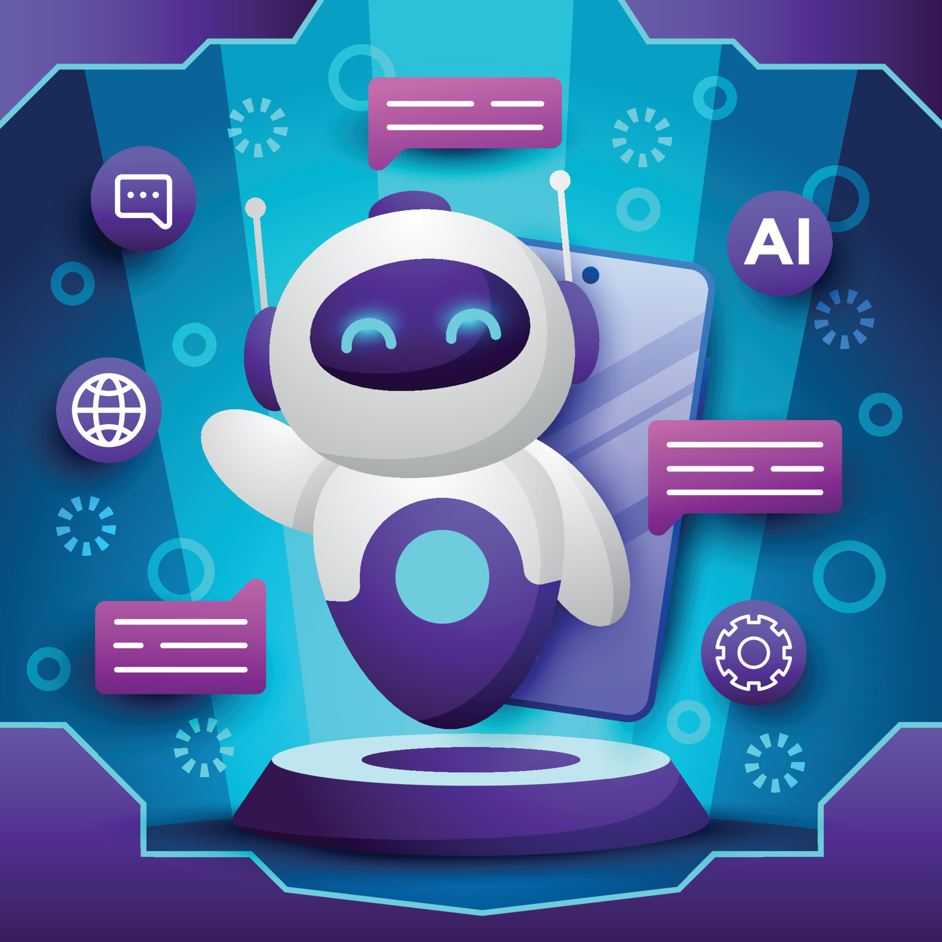 Interactive Chat Bot Character Background 23019493 Vector Art at Vecteezy Interactive Chat Bot Character Background 23019493 Vector Art at Vecteezy