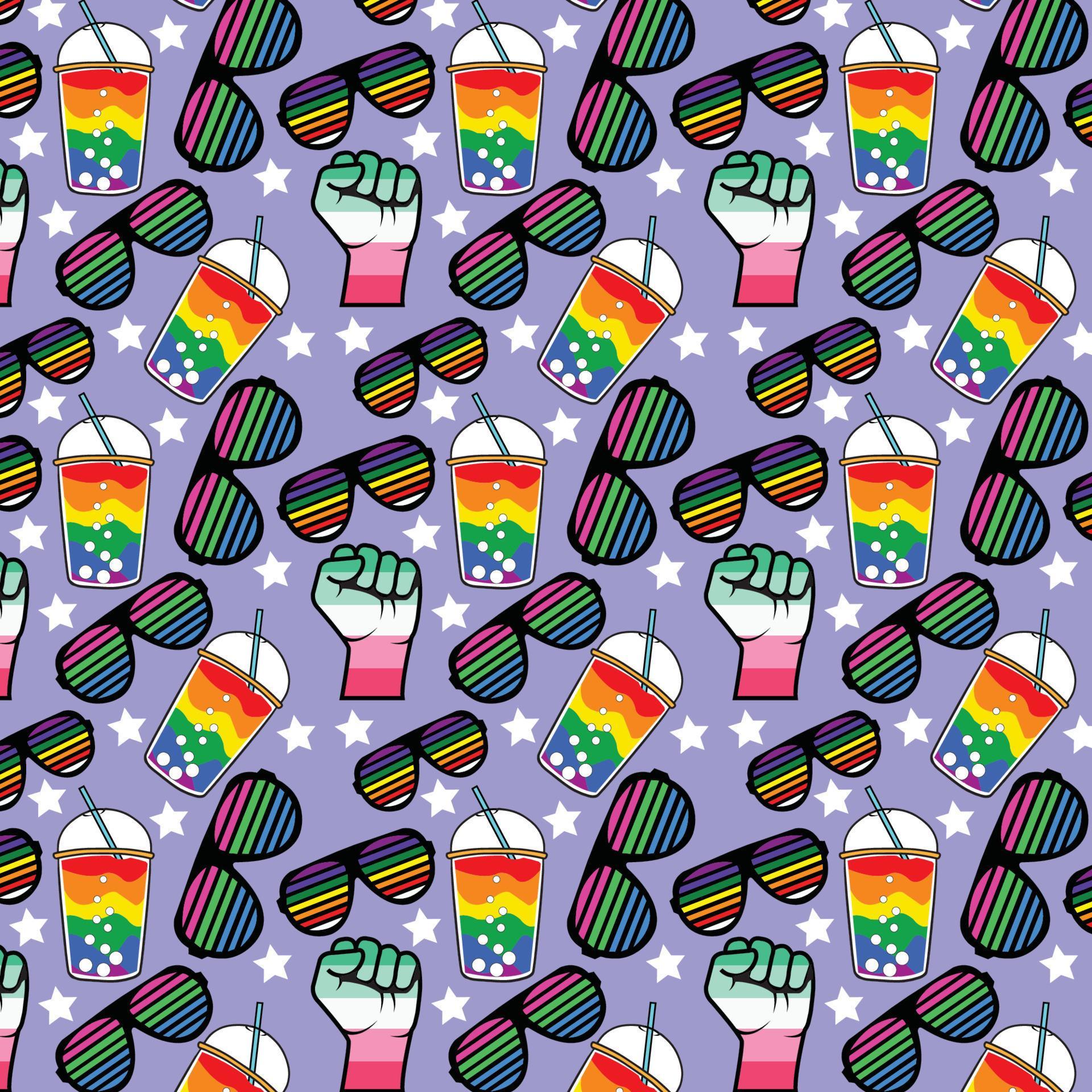 Vector Cute Doodles Lgbt Seamless Pattern Rainbow Color Goggles